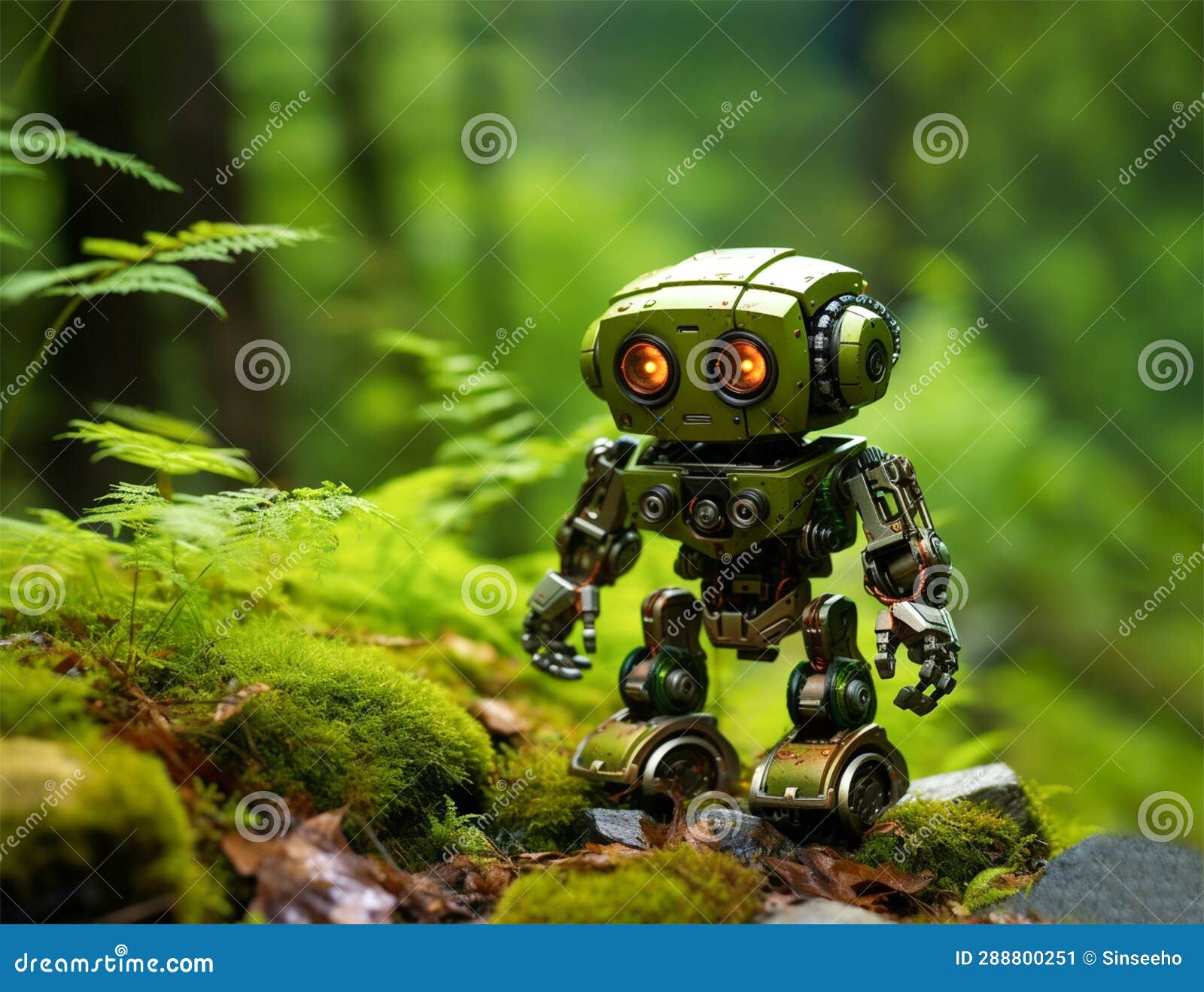 Mini robot inside forest stock illustration. Illustration of discovery ...