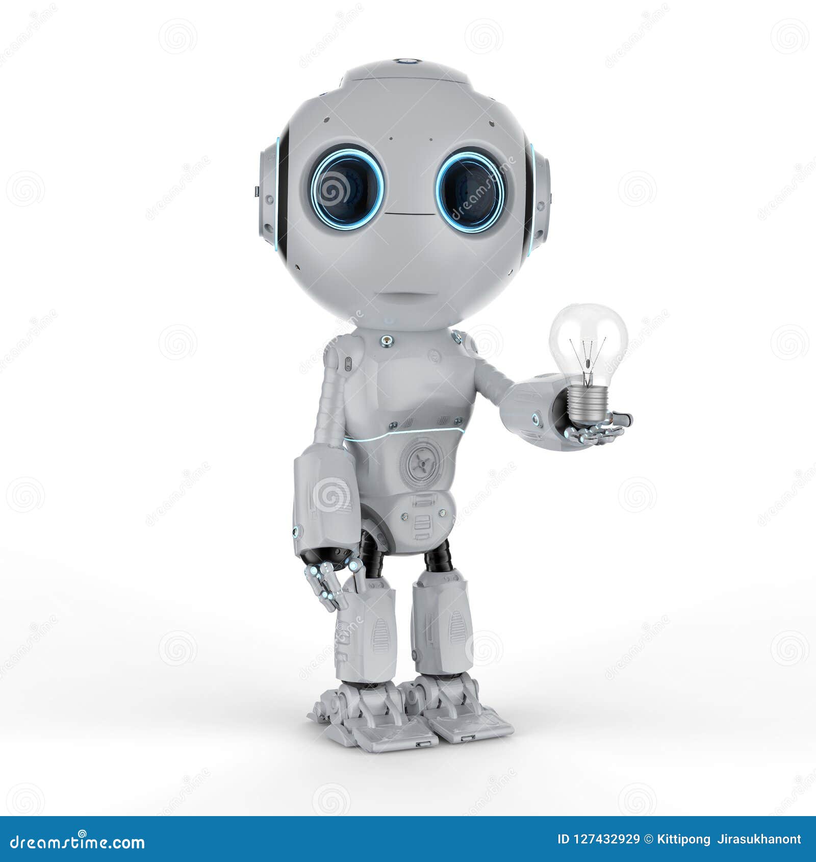 Mini robot with lightbulb stock illustration. Illustration of idea ...