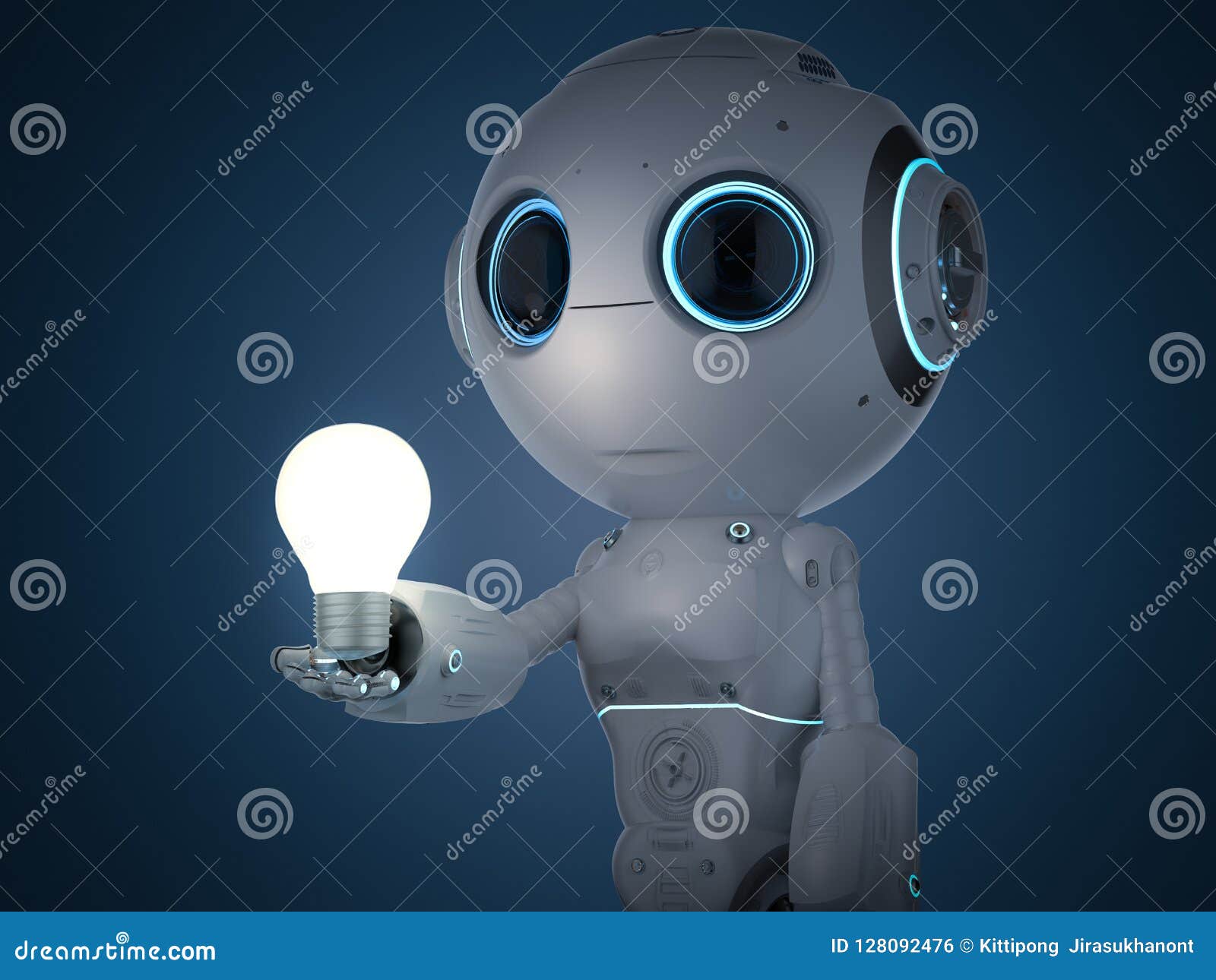 Mini robot with lightbulb stock illustration. Illustration of ...