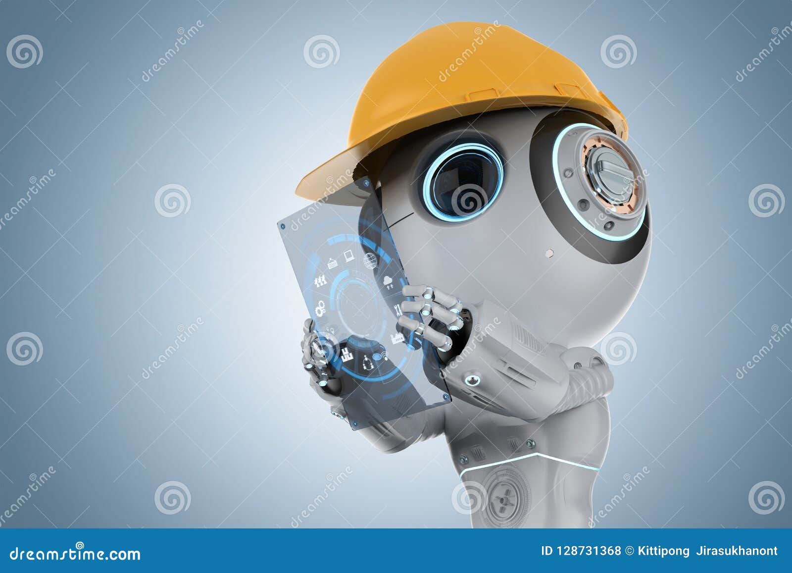 Mini robot with tablet stock illustration. Illustration of industrial ...