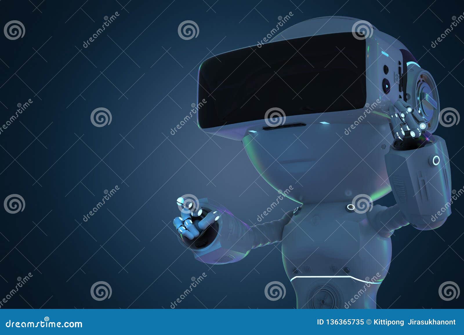 Mini robot with vr headset stock illustration. Illustration of cute ...