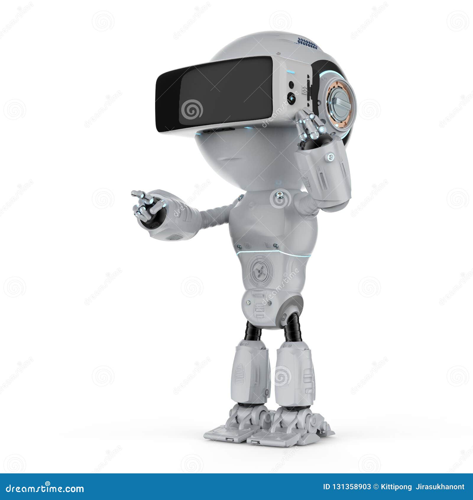 Mini robot with vr headset stock illustration. Illustration of android ...