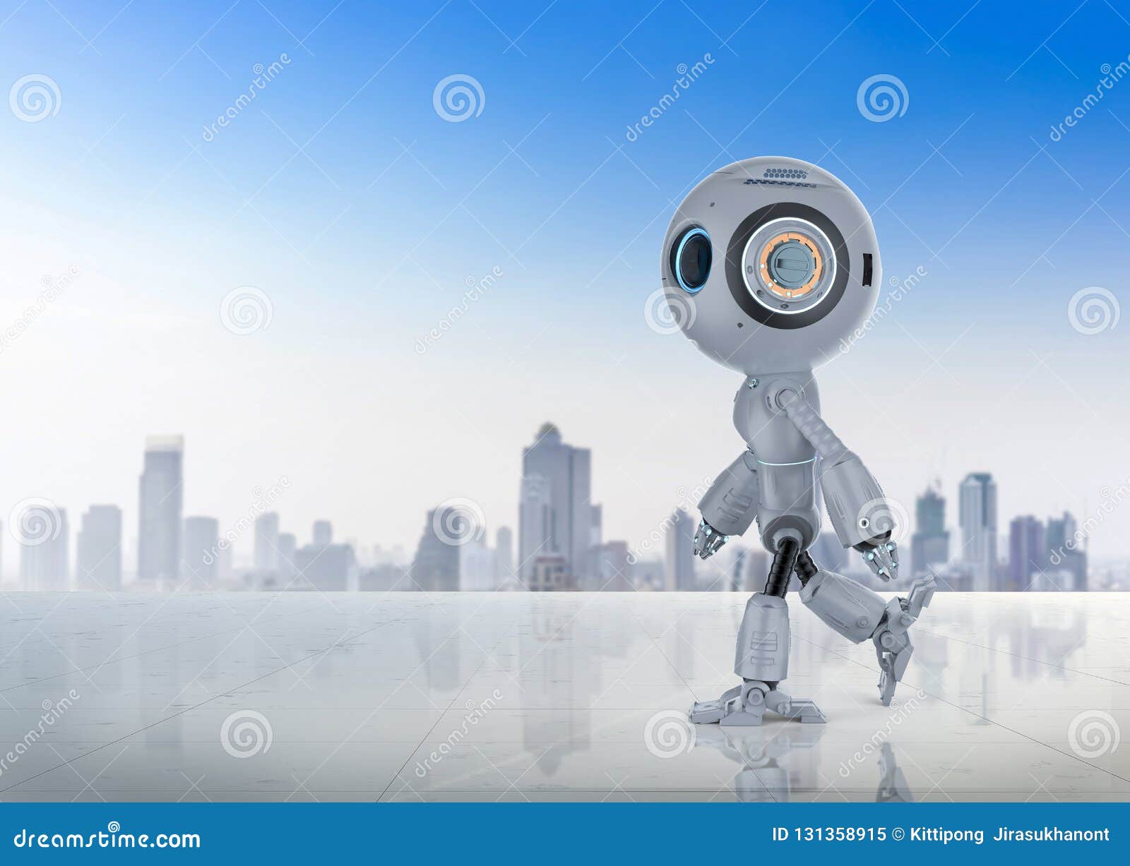 Mini robot walk stock illustration. Illustration of android - 131358915