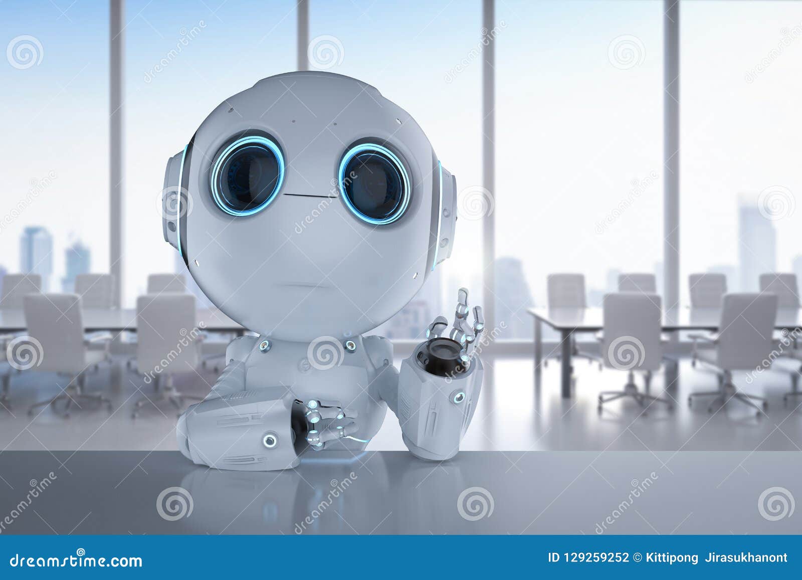 Mini robot work stock photo. Image of greet, mascot - 129259252