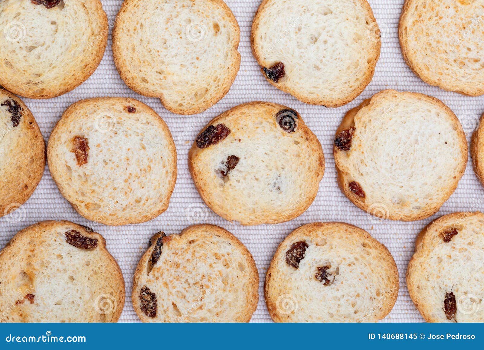 Mini Round Toasts of Bread with Raisins. 6 Units. Stock Image - Image ...