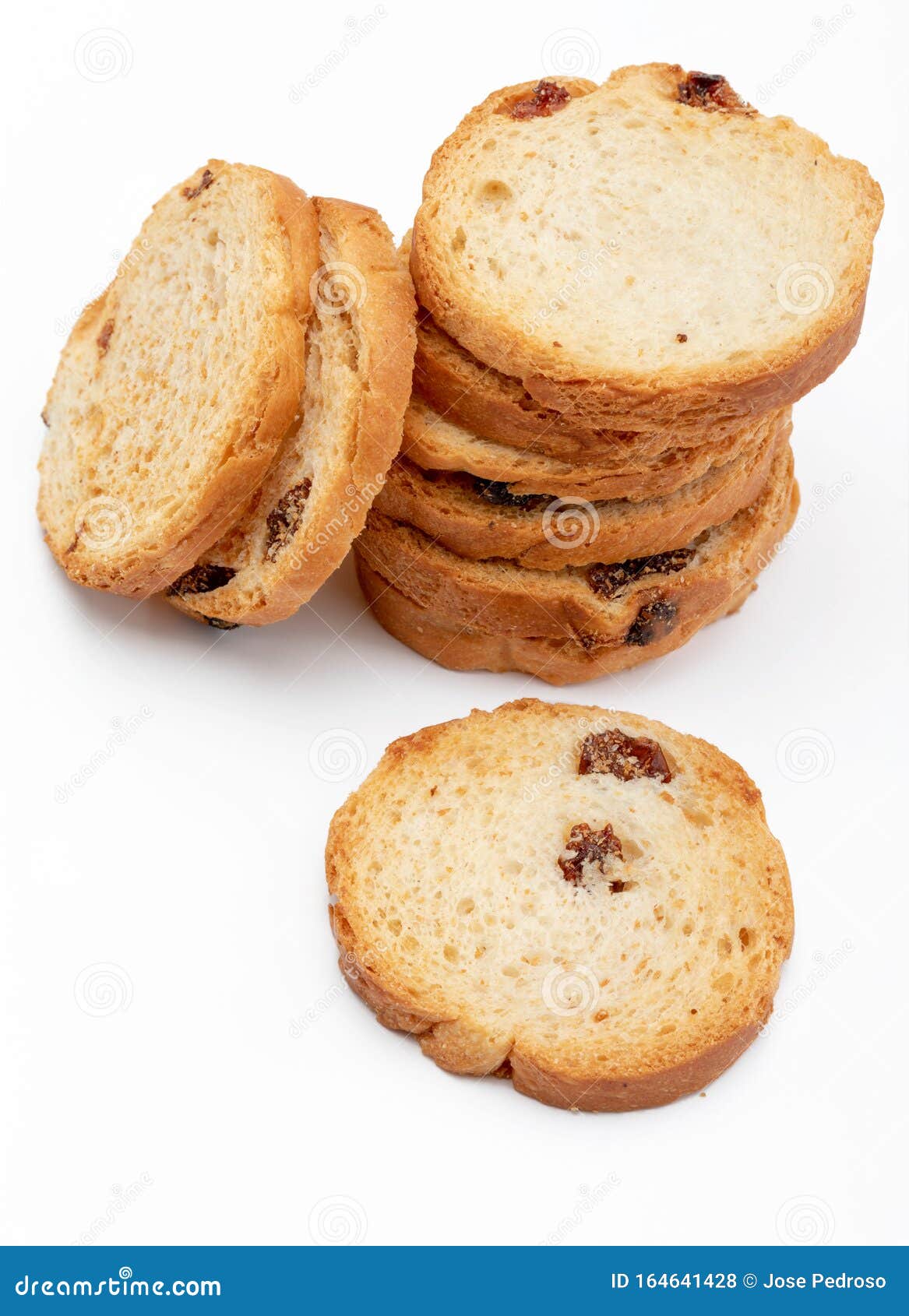 Mini Round Toasts of Bread with Raisins. Several Units. Isolated on ...