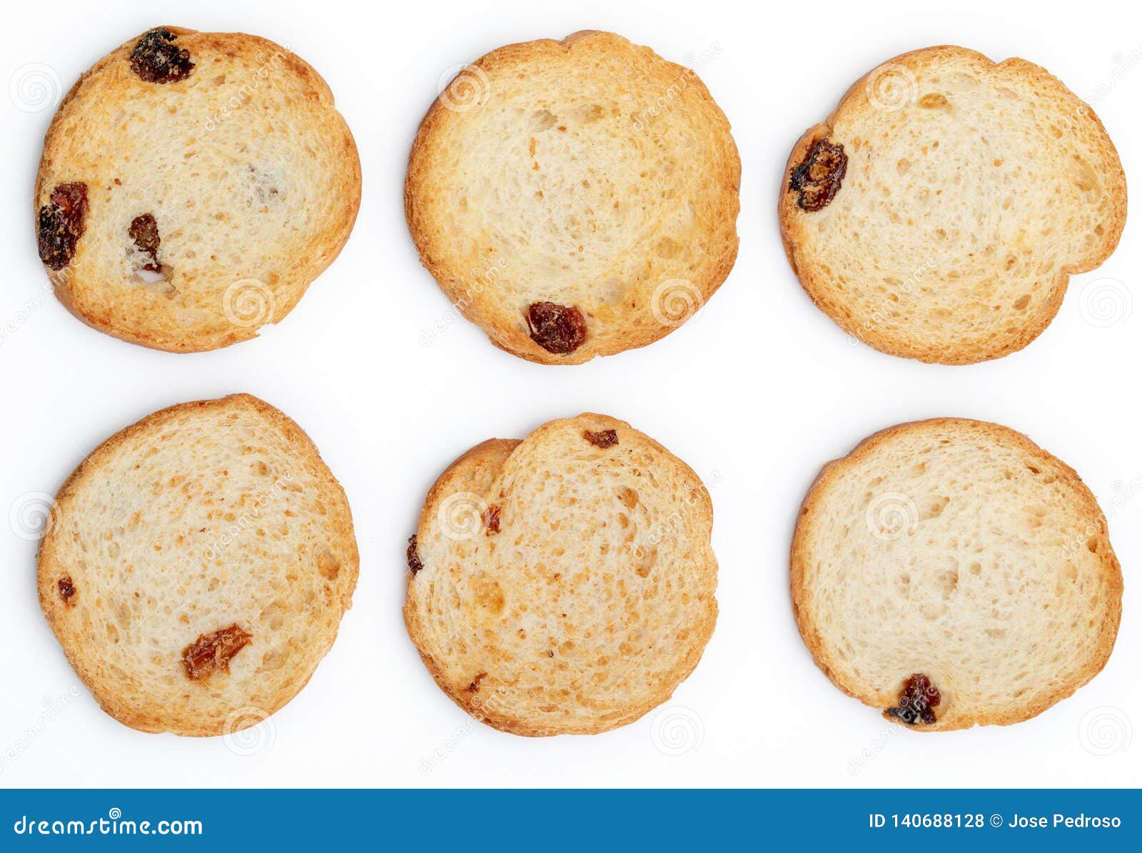 Mini Round Toasts of Bread with Raisins. 6 Units Stock Photo - Image of ...