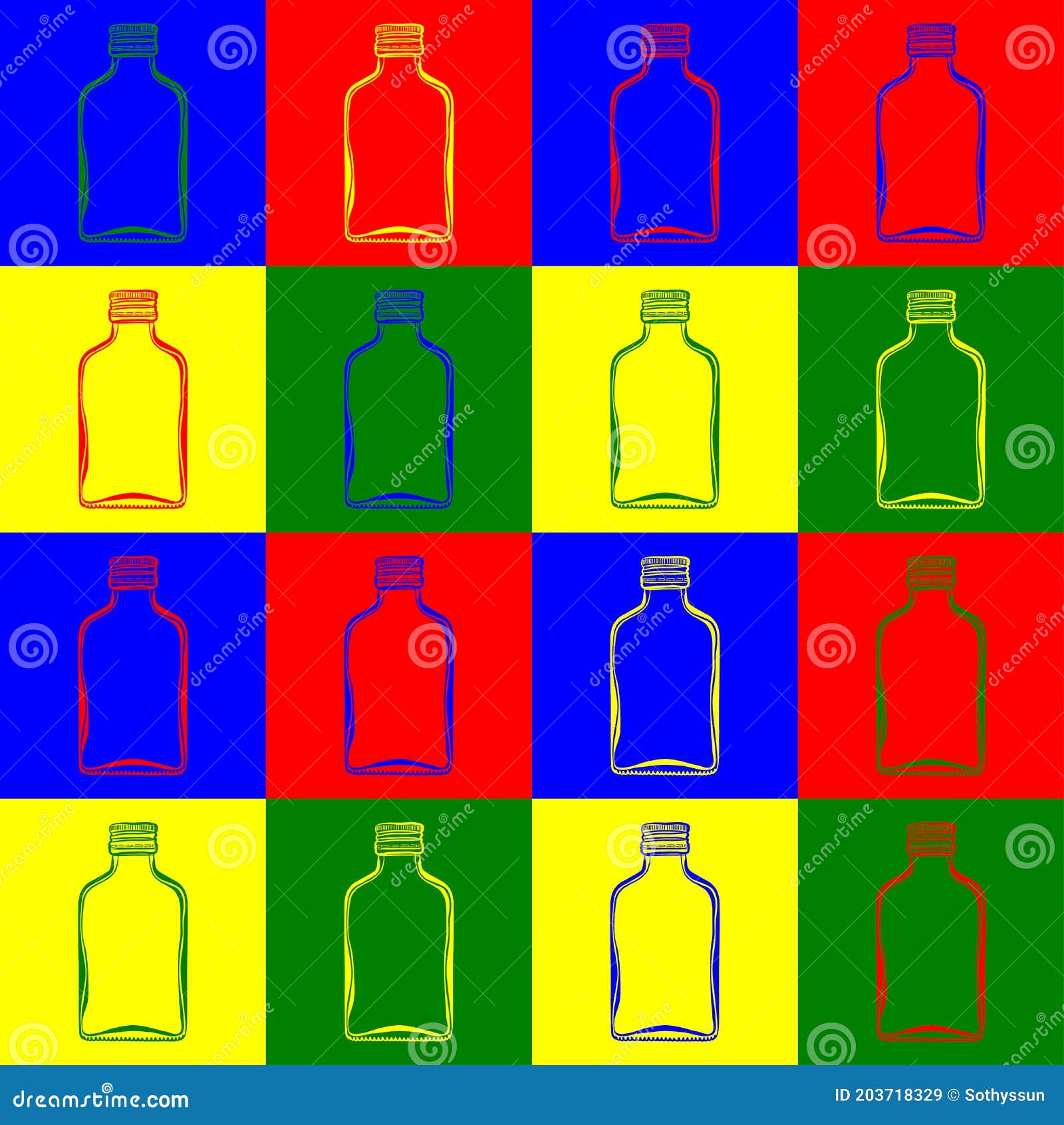 A Mini Russian Vodka Bottle on a Four Blue, Red, Yellow and Green ...