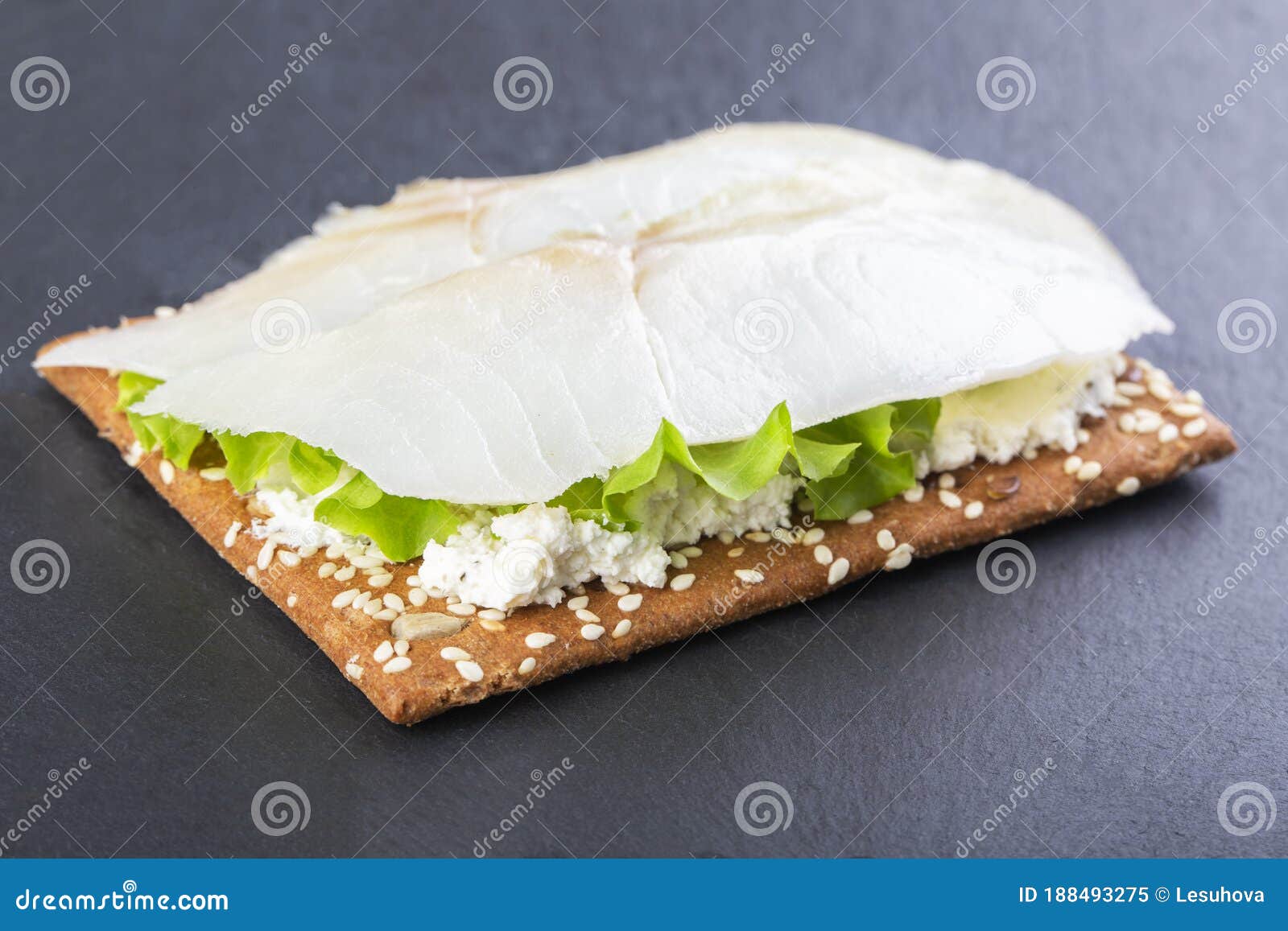 Mini Sandwich with Ricotta and White Smoked Fish Stock Image - Image of ...
