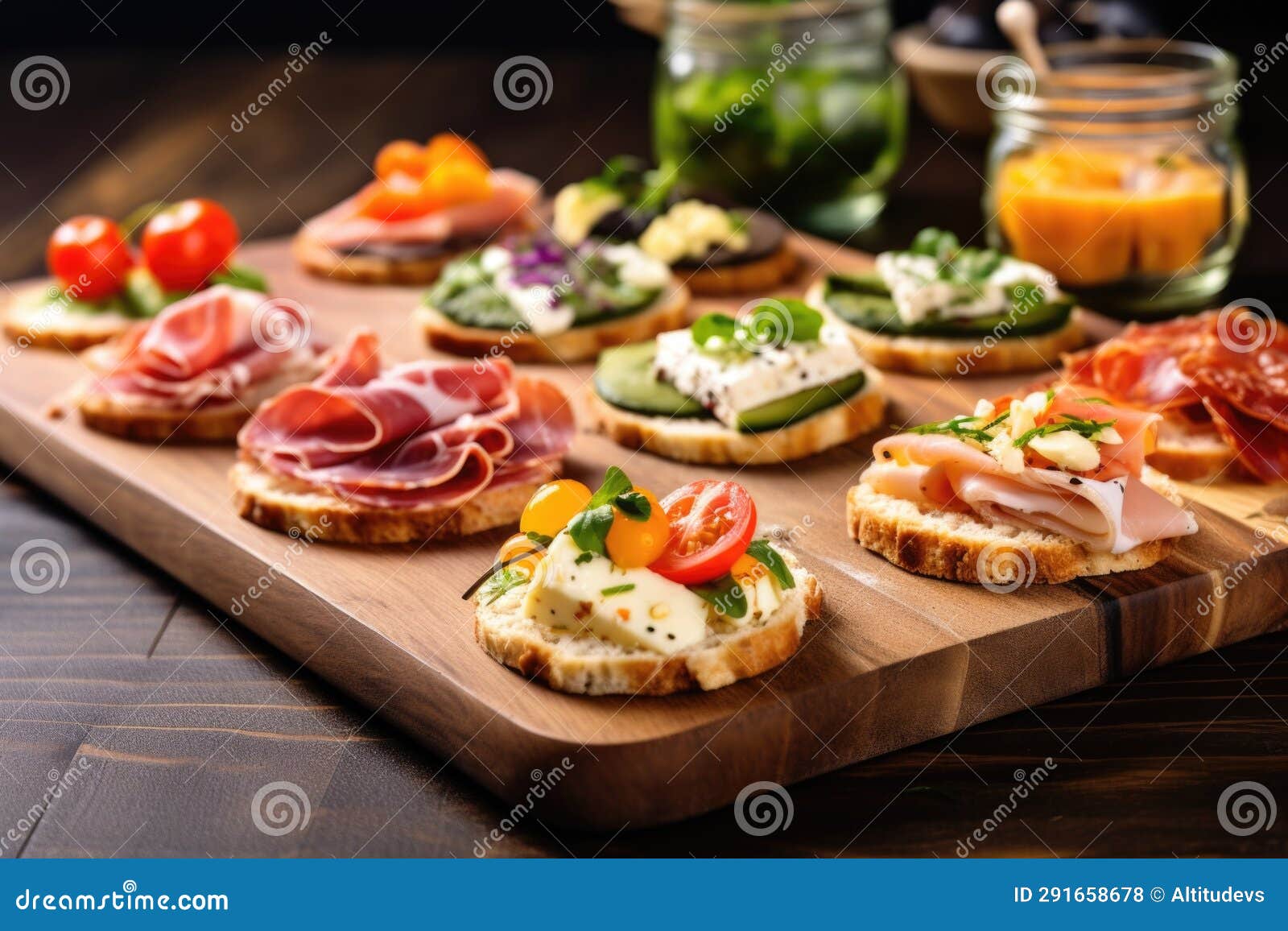 Mini Sandwiches with Different Cold Cuts on an Oak Board Stock ...