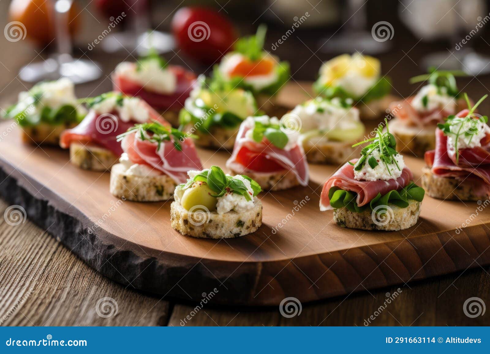 Mini Sandwiches with Different Cold Cuts on an Oak Board Stock ...