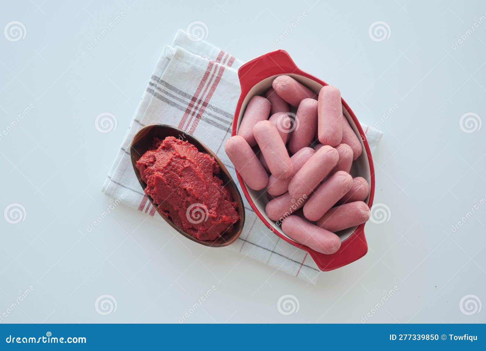 Mini Sausage in a Red Color Bowl on White Stock Photo - Image of mixed ...