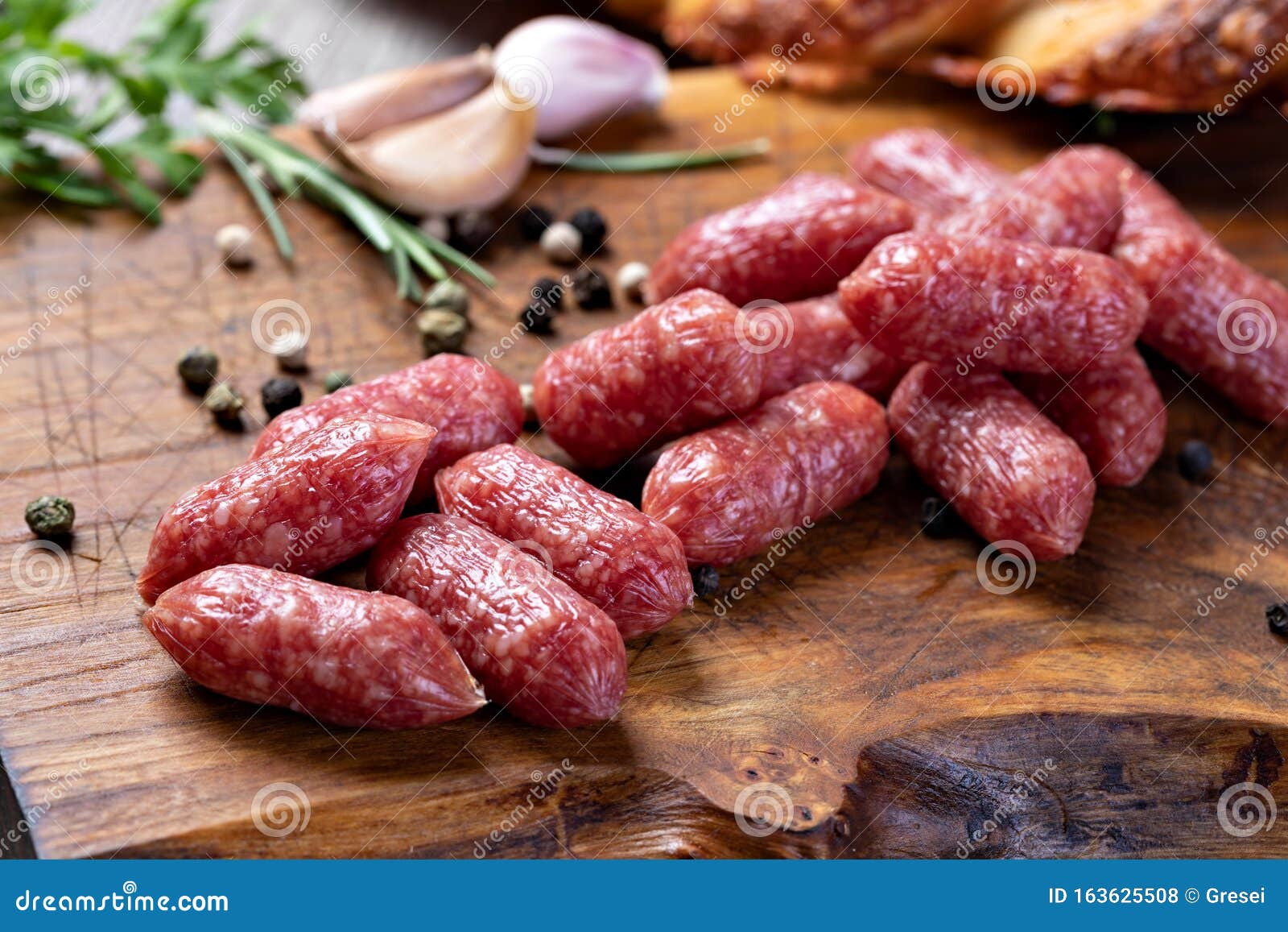 Mini sausages stock photo. Image of pork, meat, delicious - 163625508