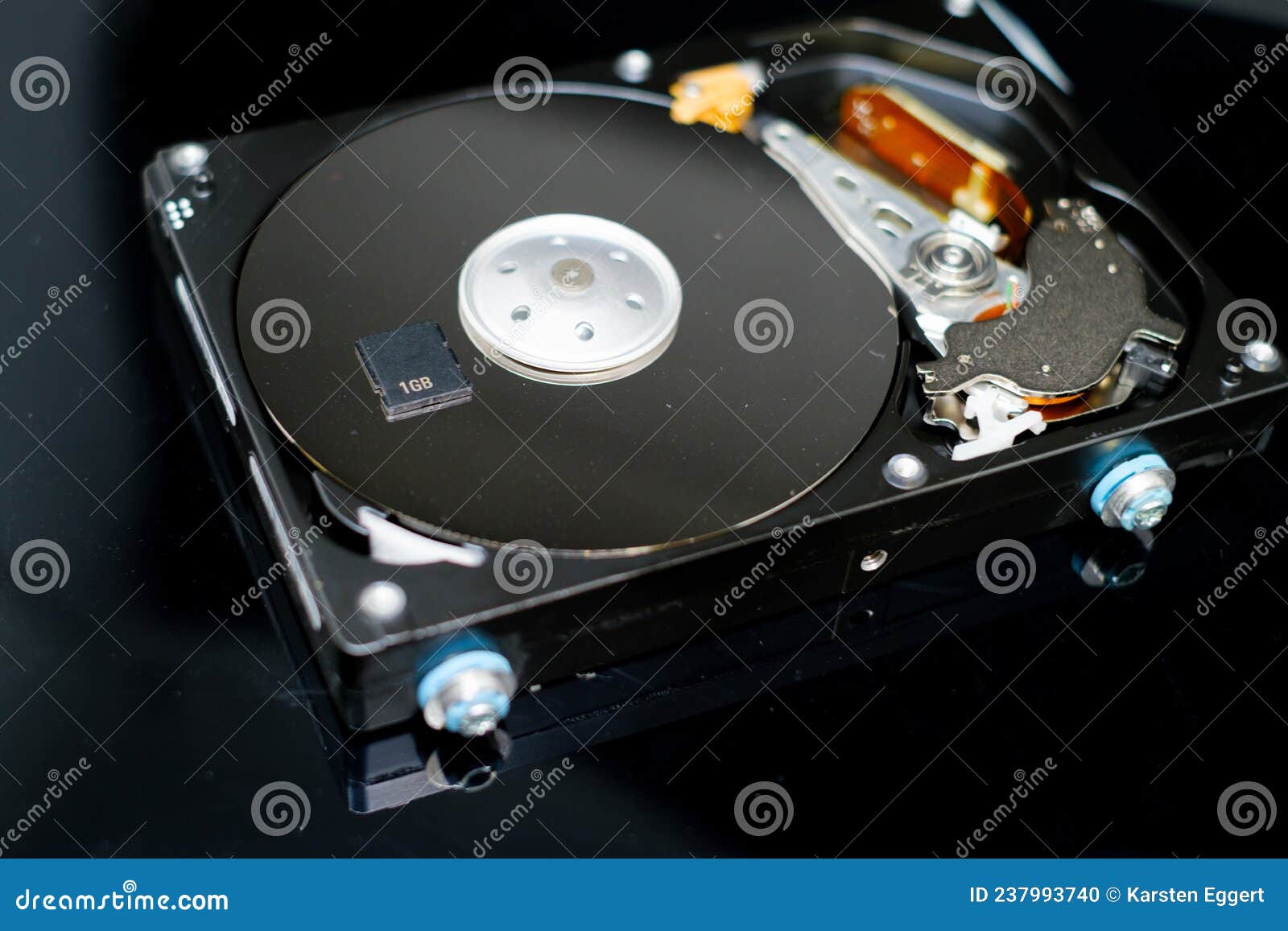 Mini-SD Card is on an Open Hard Disk Drive Stock Photo - Image of ...
