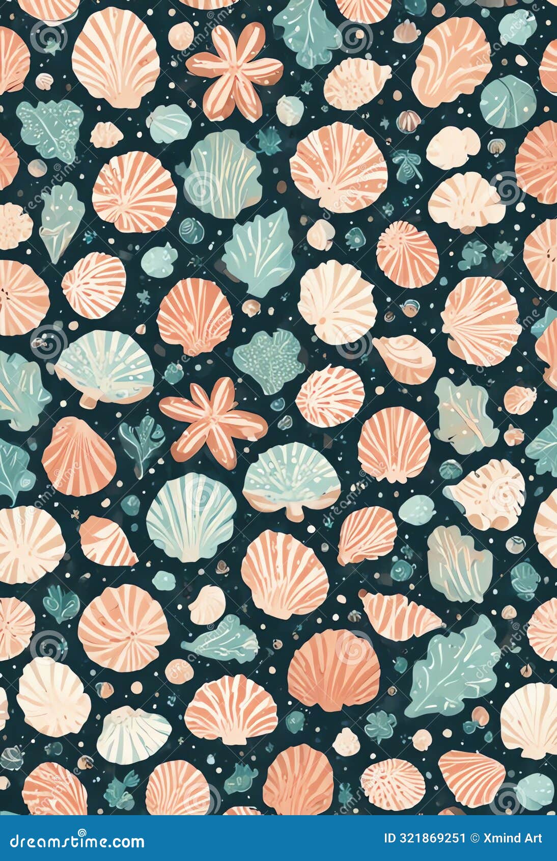 Mini Sea Shells, Pearls and Sparkles Pattern Flat Design Stock ...