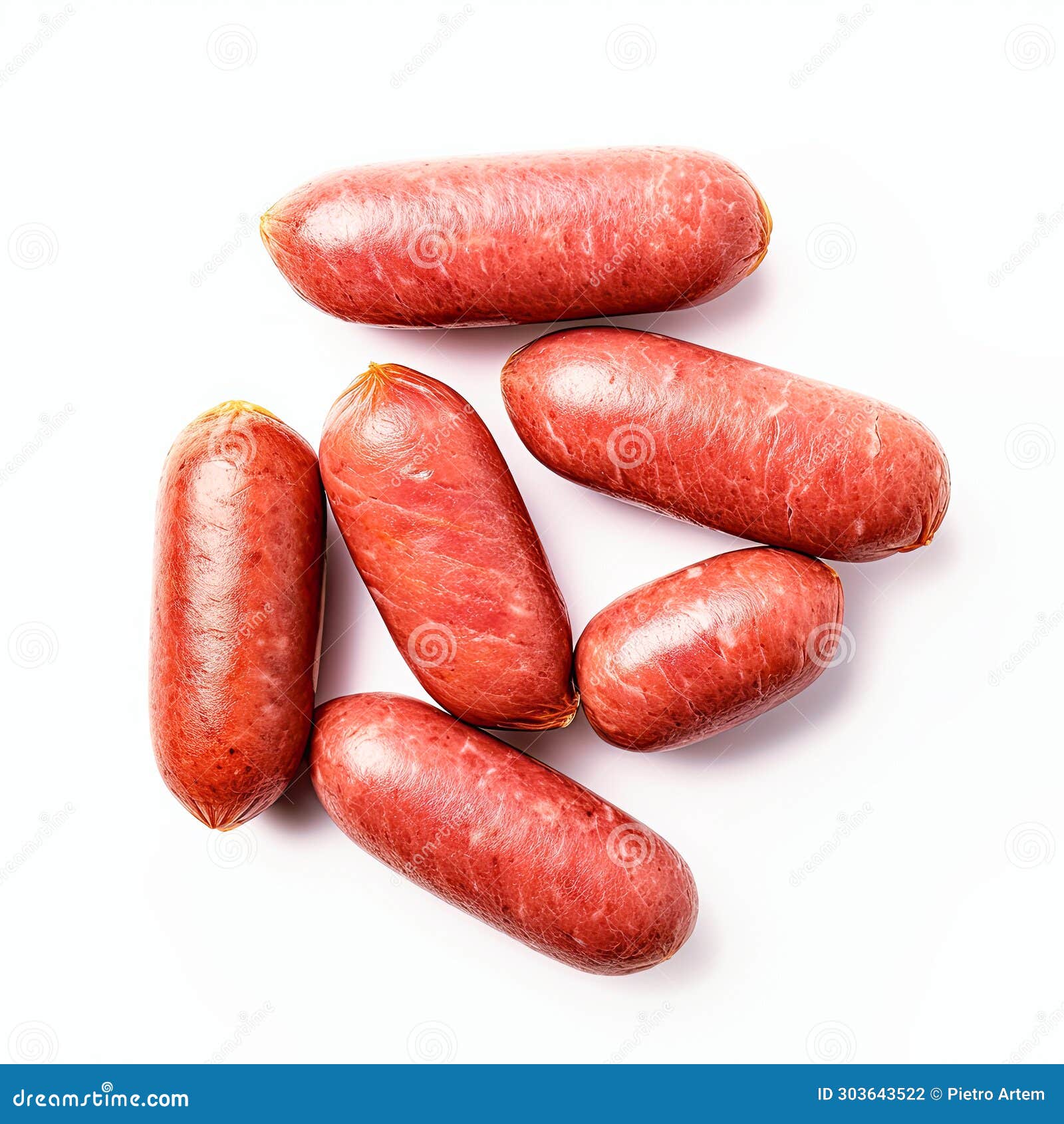 Mini Smoked Meat Sausage Isolated on White Top View Stock Photo - Image ...