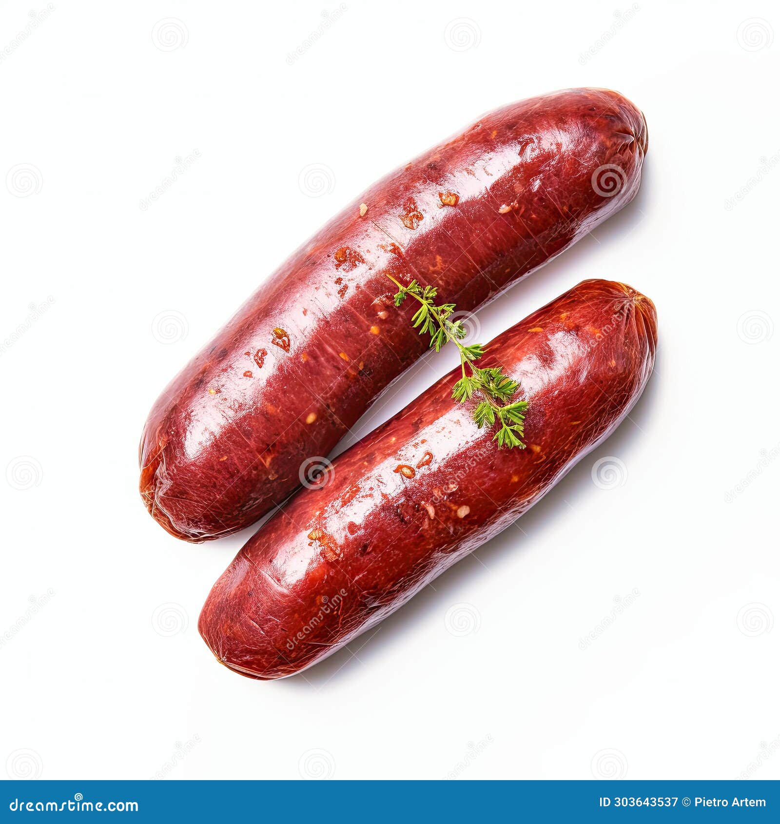 Mini Smoked Meat Sausage Isolated on White Top View Stock Image - Image ...