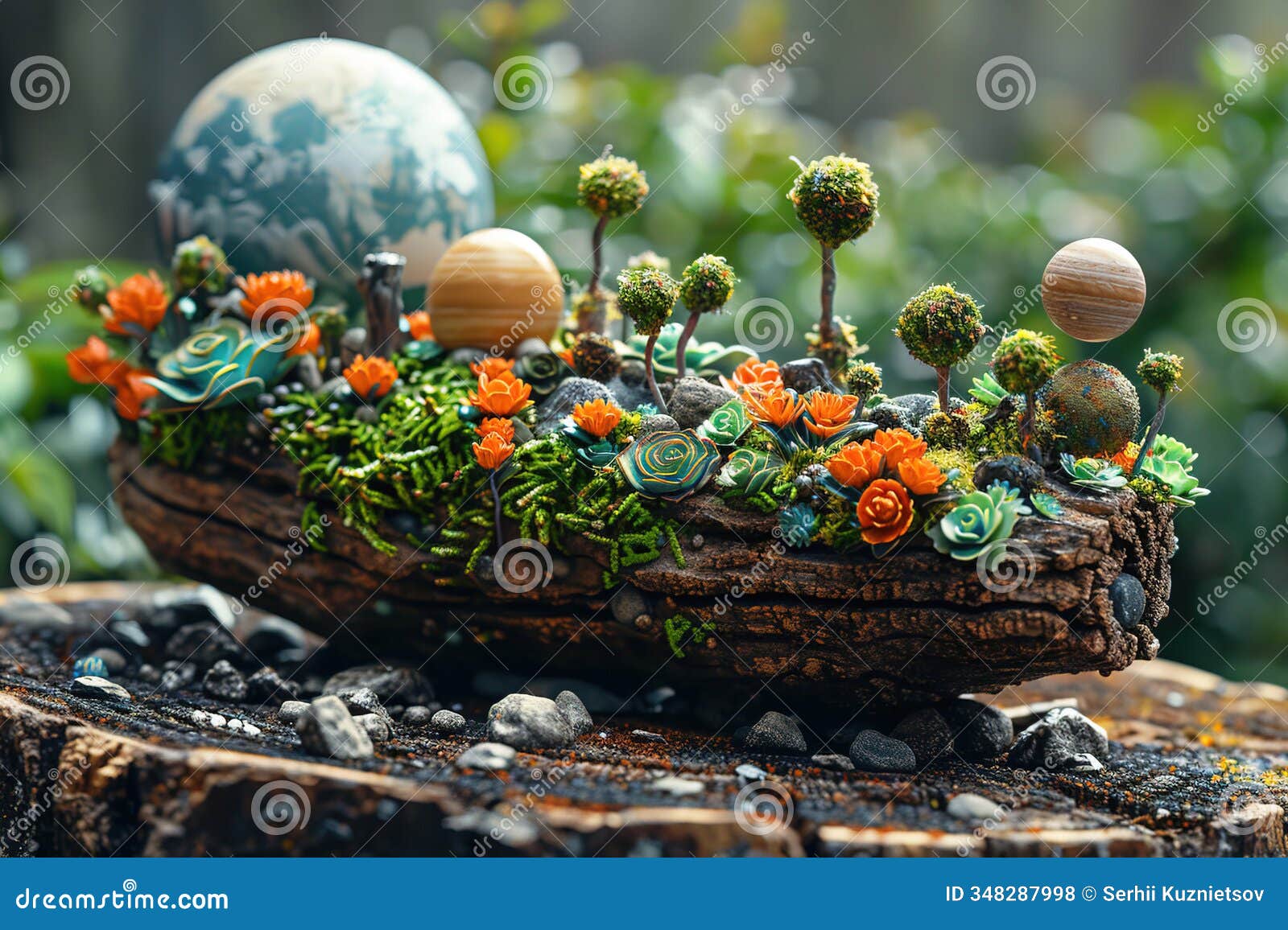 Mini Solar System Planets with Vibrant Plants and Decorative Bushes in ...