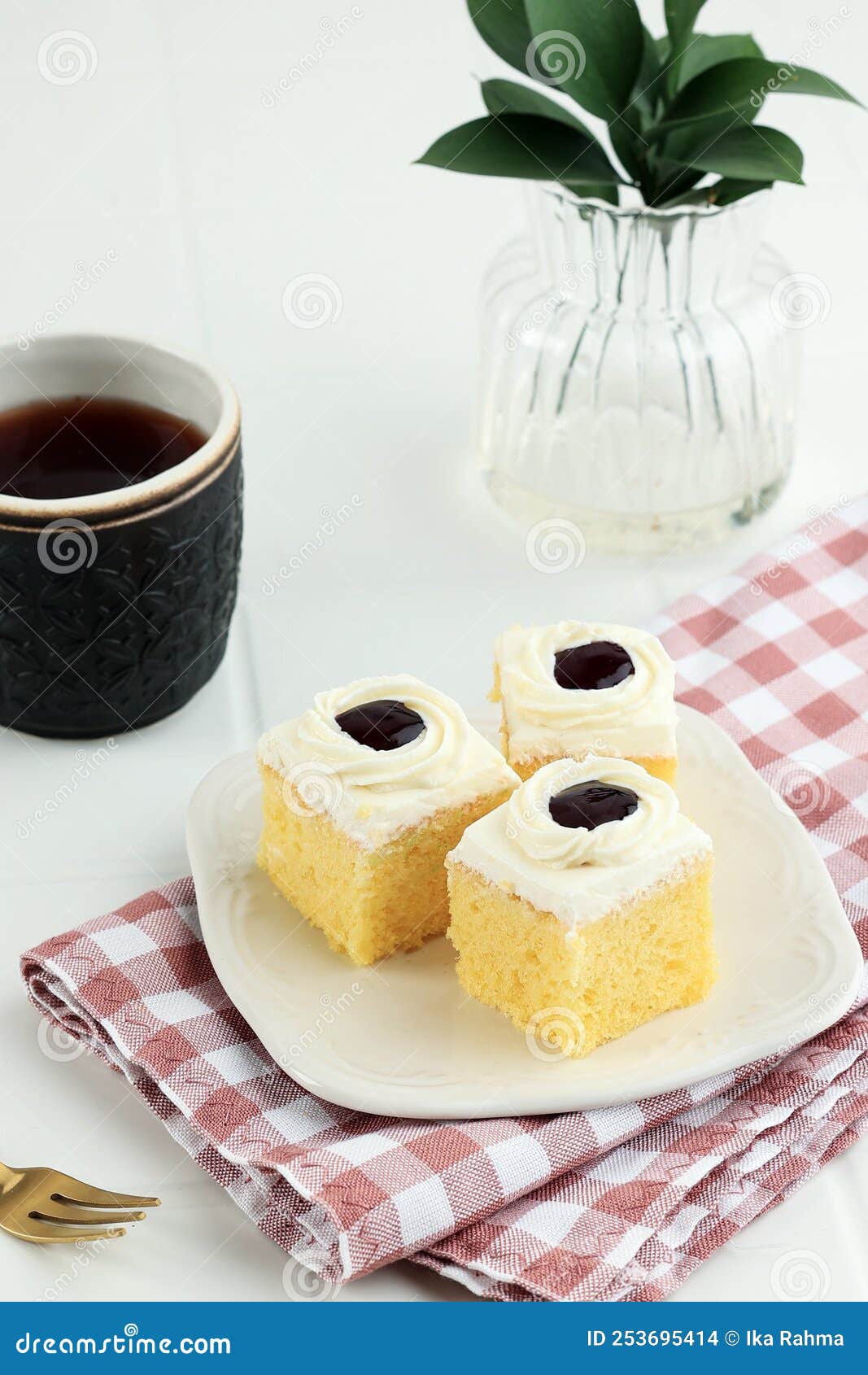 Mini Square Slice Cake with Bluberry Jam Topping Stock Photo - Image of ...