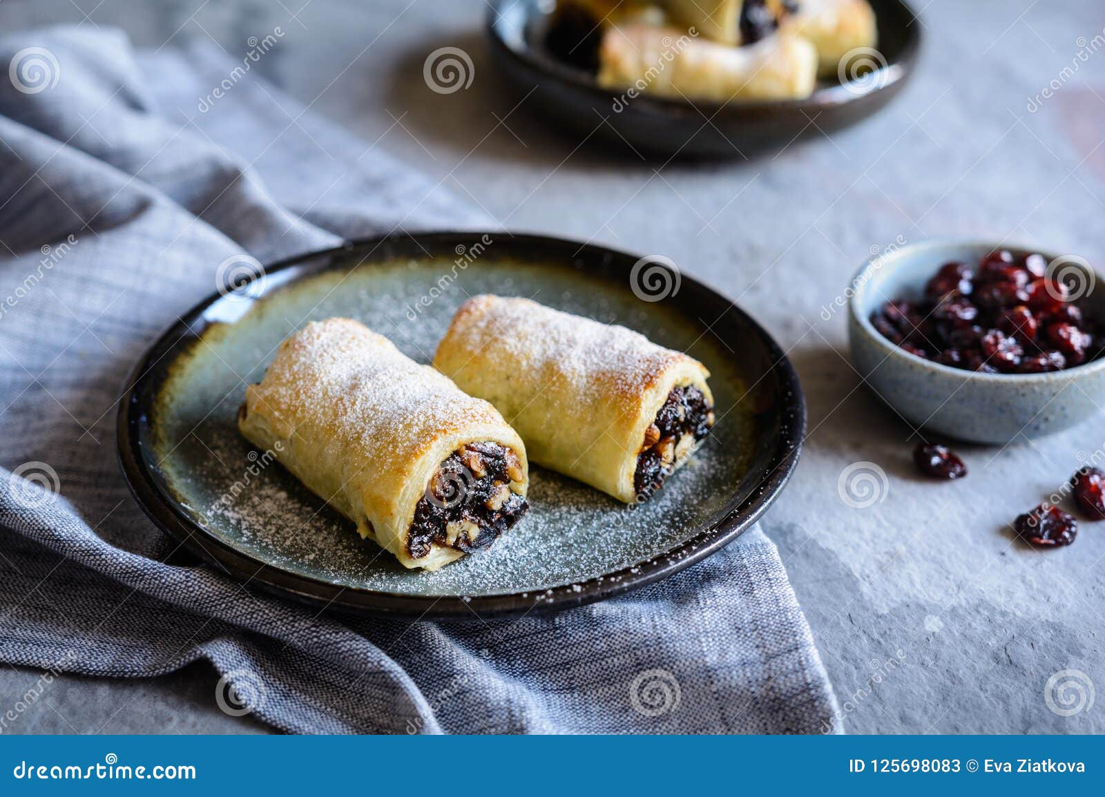 Mini Strudels Stuffed with Dried Plums, Cranberries and Walnuts Stock ...