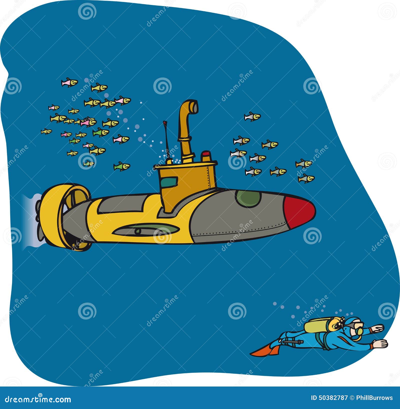 Mini sub and diver stock vector. Illustration of mini - 50382787