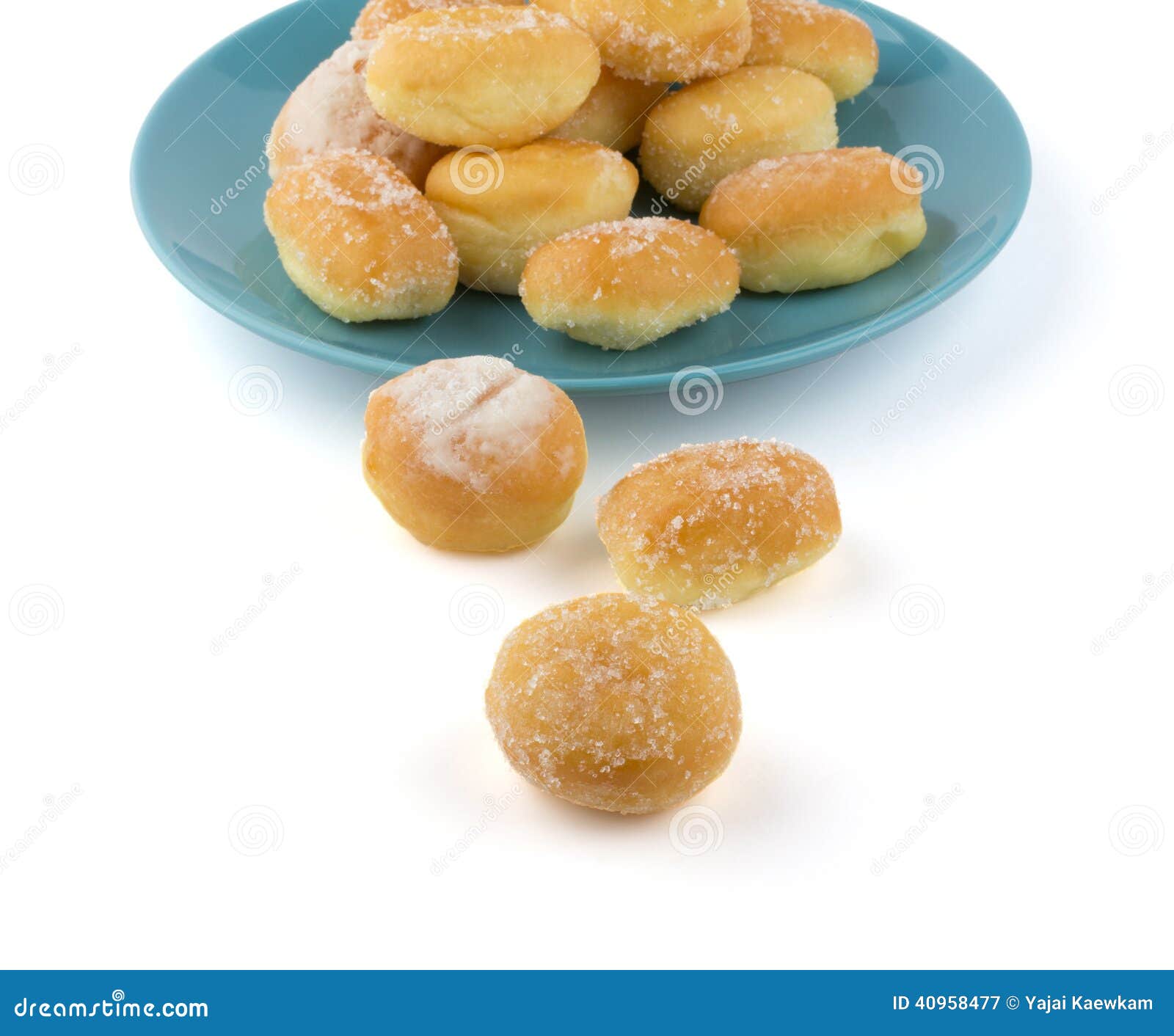 Mini Sugary Donuts in Blue Dish Stock Image - Image of isolated, white ...