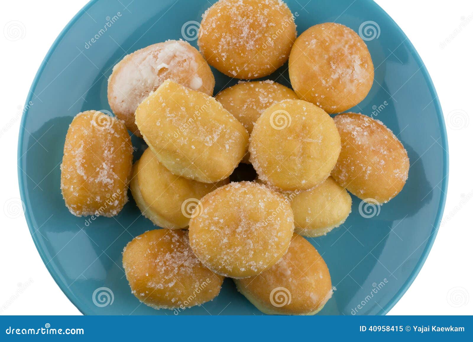 Mini Sugary Donuts in Blue Dish Stock Image - Image of blue, dough ...