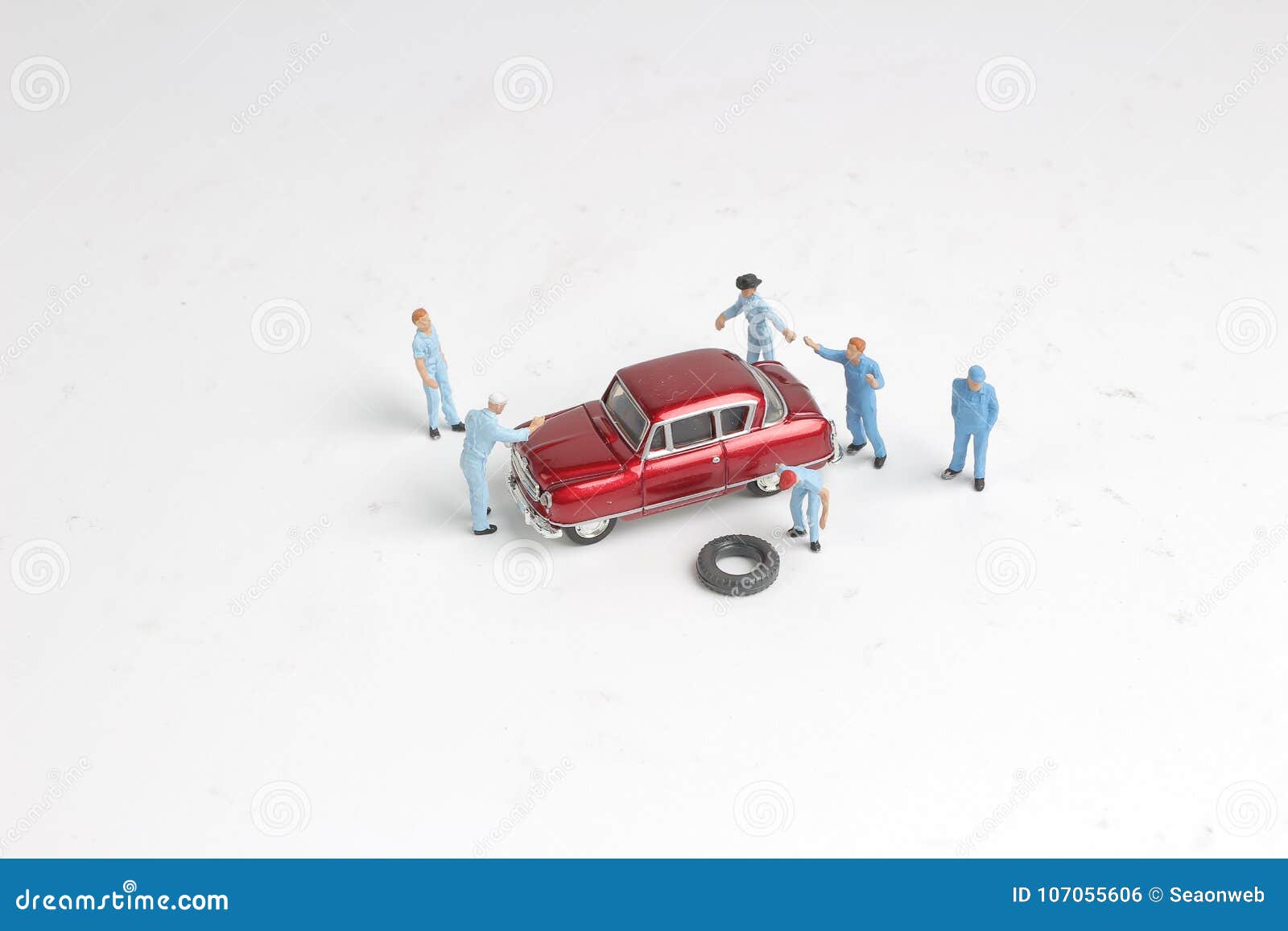 Mini Tiny Ofmechanics Working on a Car Stock Photo - Image of building ...