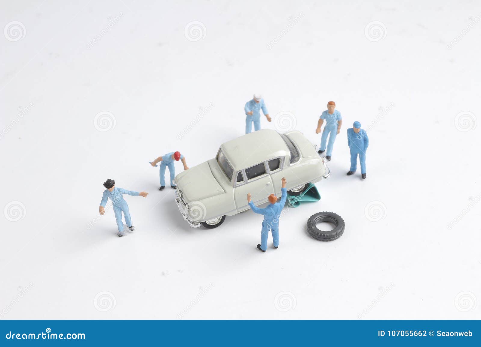 Mini Tiny Ofmechanics Working on a Car Stock Photo - Image of concept ...