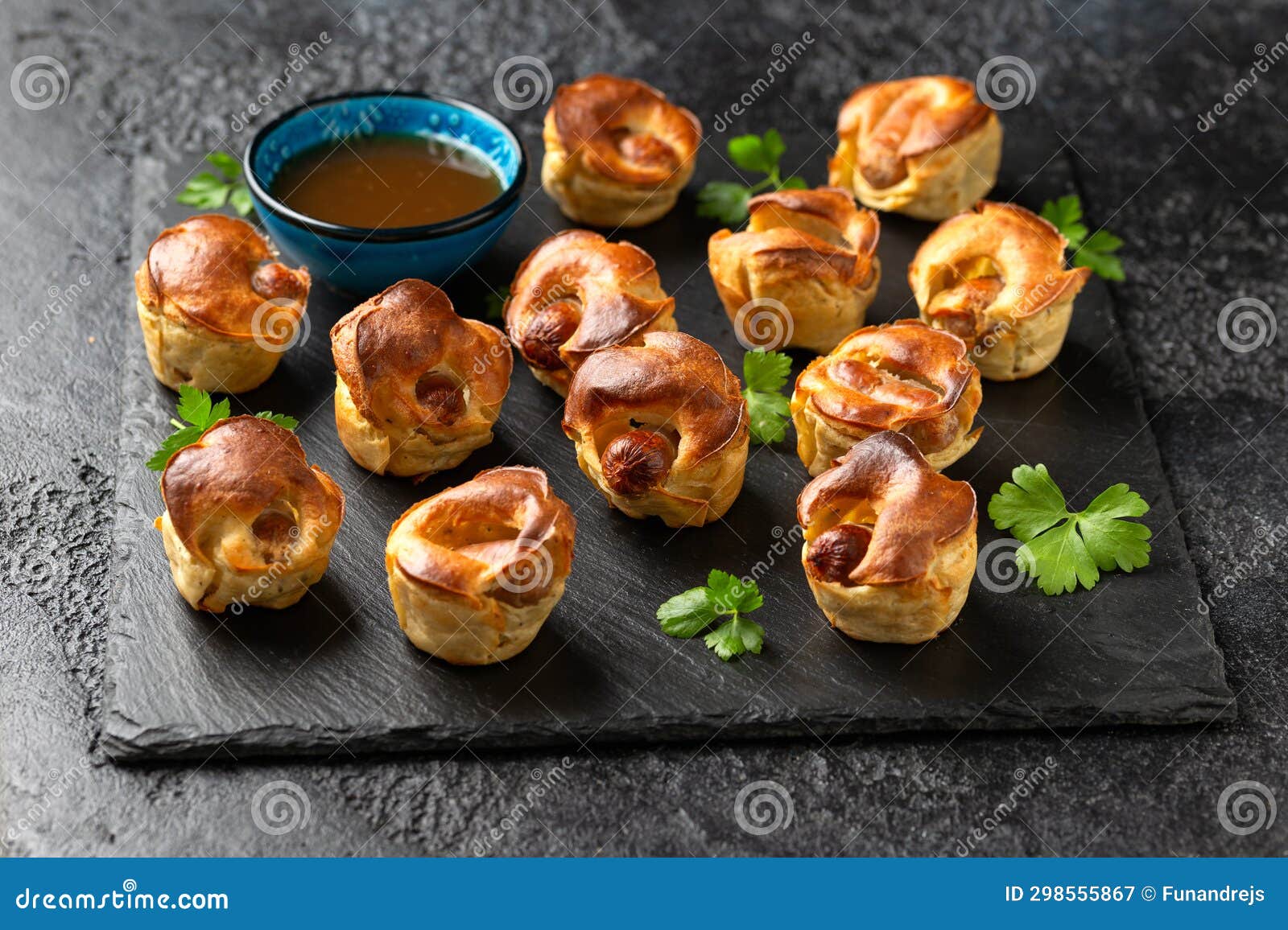 Mini Toad in the Hole, Baked Sausages in Yorkshire Pudding with Gravy ...