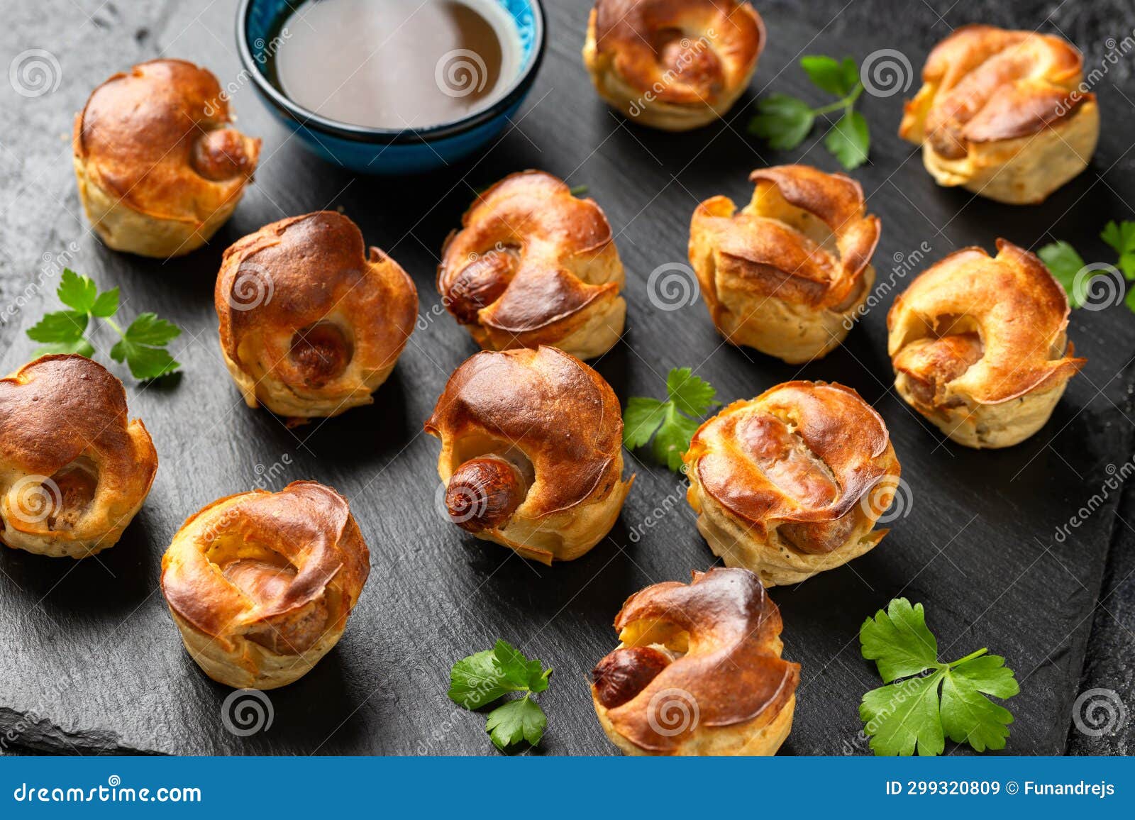 Mini Toad in the Hole, Baked Sausages in Yorkshire Pudding with Gravy ...
