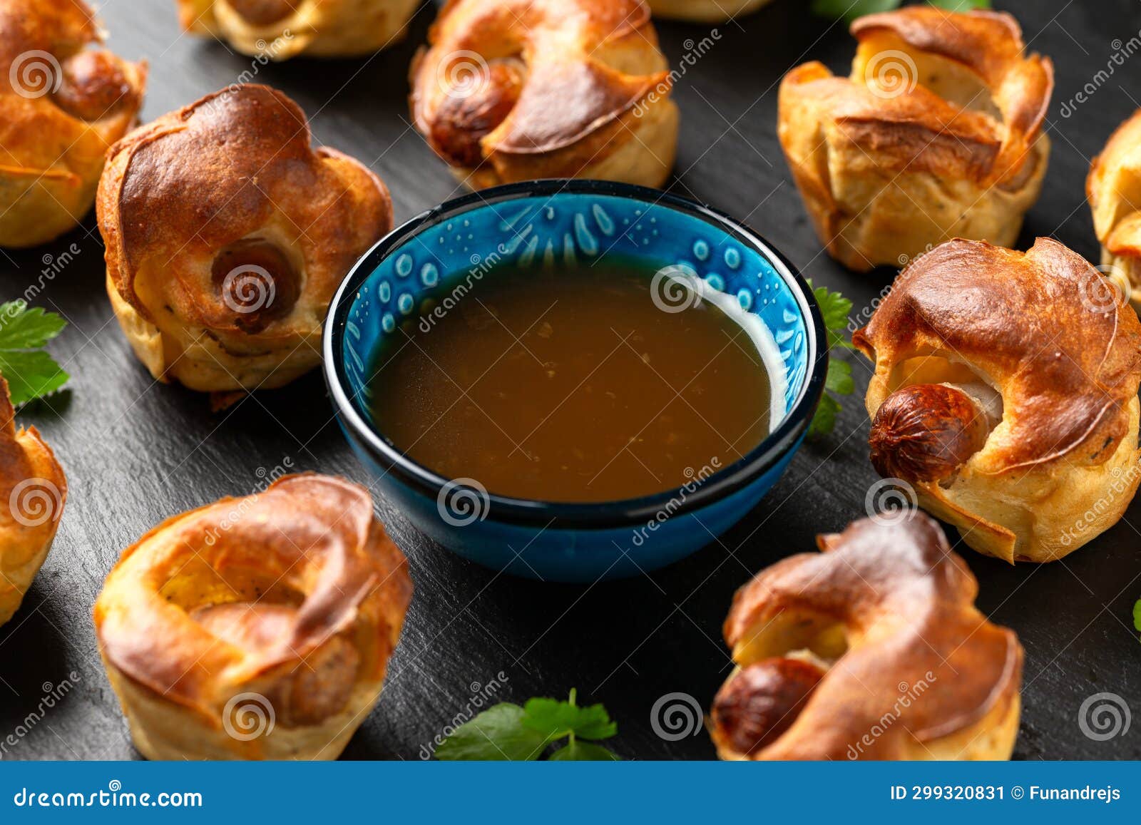 Mini Toad in the Hole, Baked Sausages in Yorkshire Pudding with Gravy ...