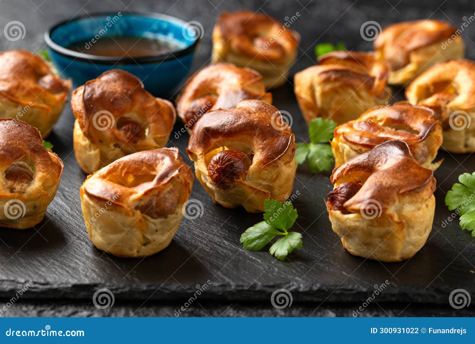 Mini Toad in the Hole, Baked Sausages in Yorkshire Pudding with Gravy ...