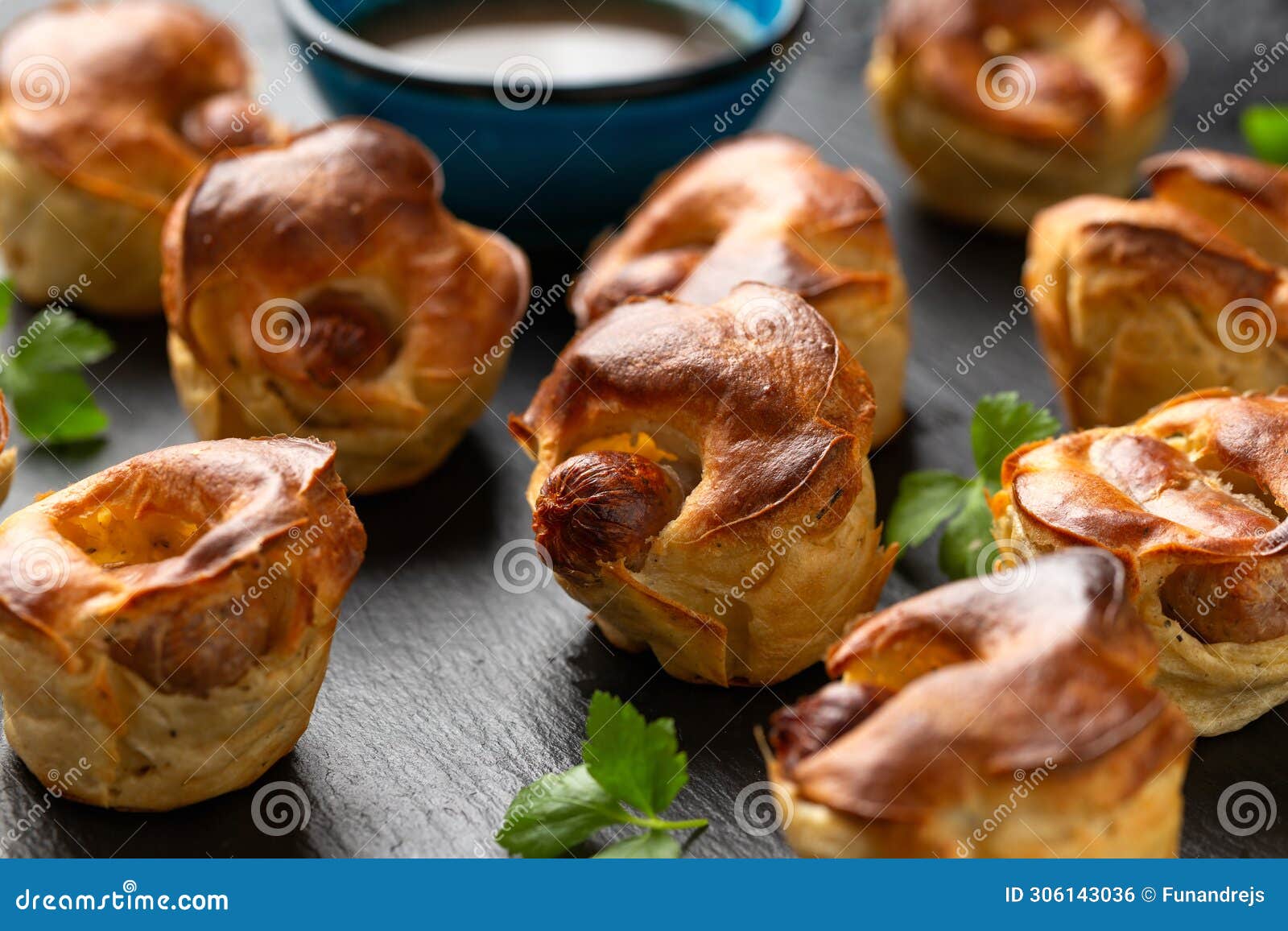 Mini Toad in the Hole, Baked Sausages in Yorkshire Pudding with Gravy ...