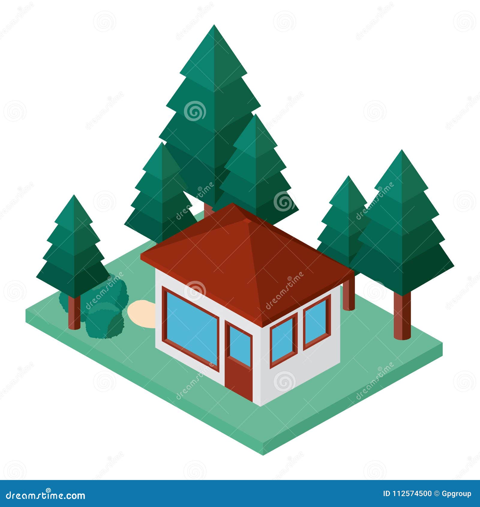 Mini Tree and House Isometric Stock Vector - Illustration of city ...