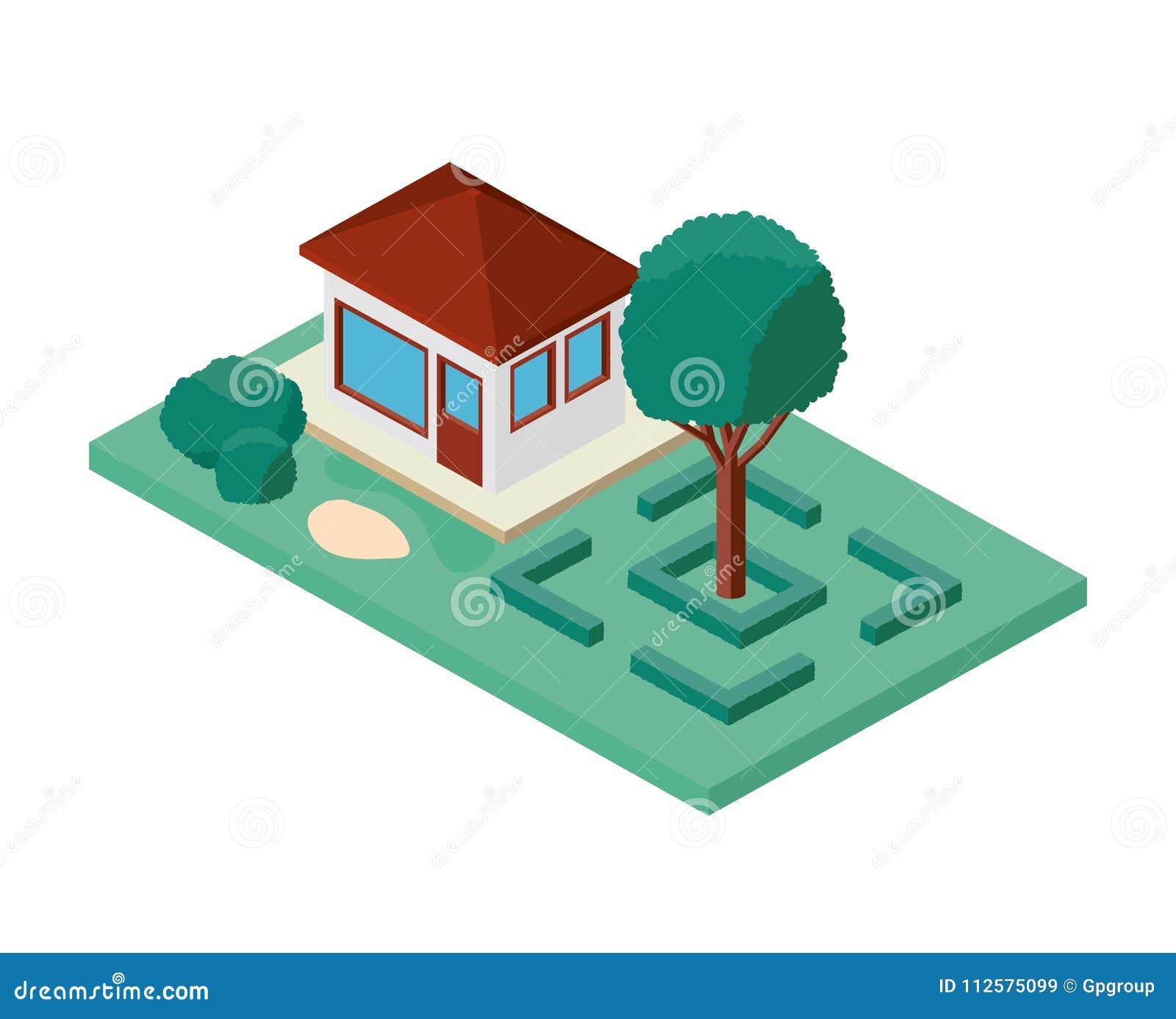 Mini Tree and House Isometric Stock Vector - Illustration of isometric ...