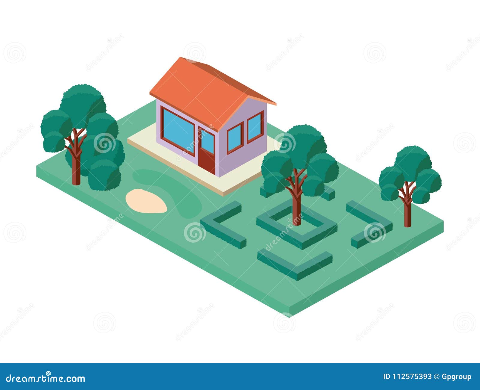 Mini Tree and House Isometric Stock Vector - Illustration of building ...