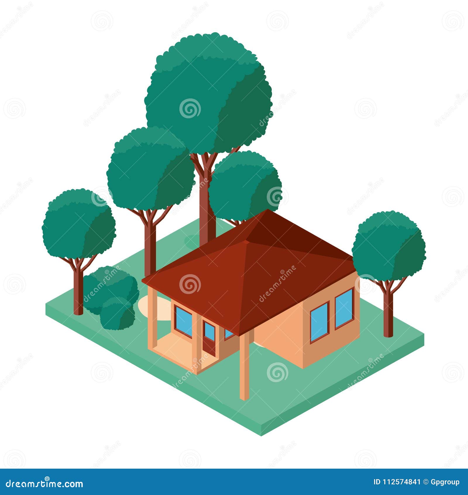 Mini Tree and House Isometric Stock Vector - Illustration of mini ...