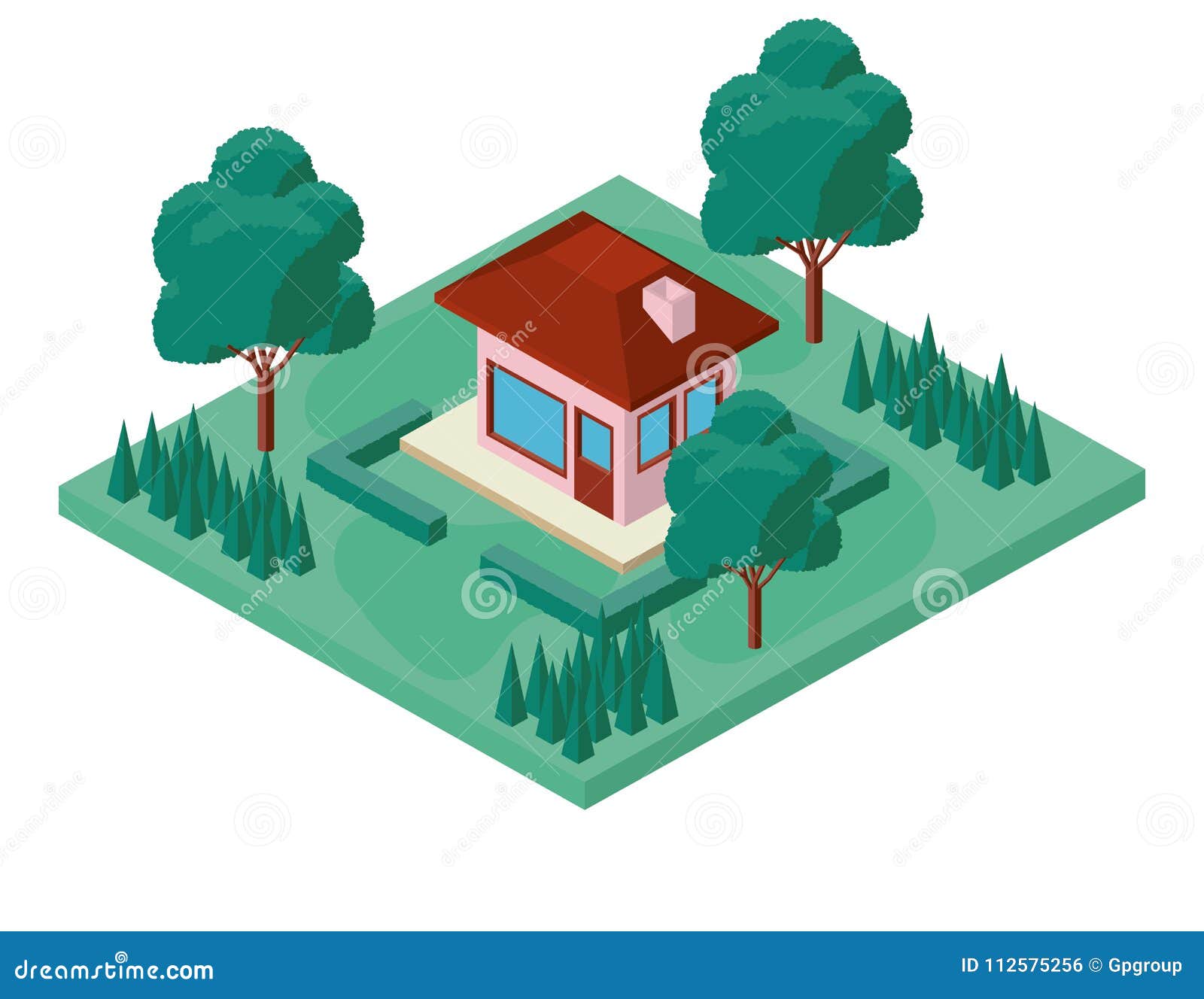 Mini Tree and House Isometric Stock Vector - Illustration of city ...
