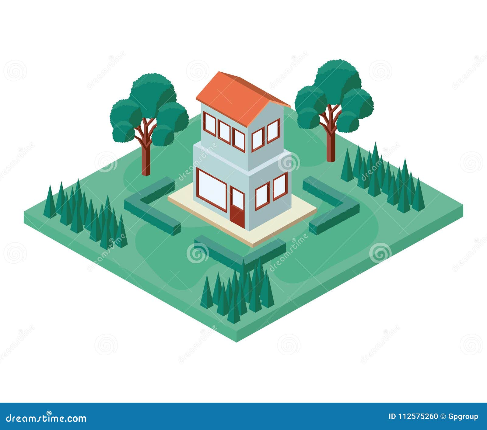 Mini Tree and House Isometric Stock Vector - Illustration of land ...