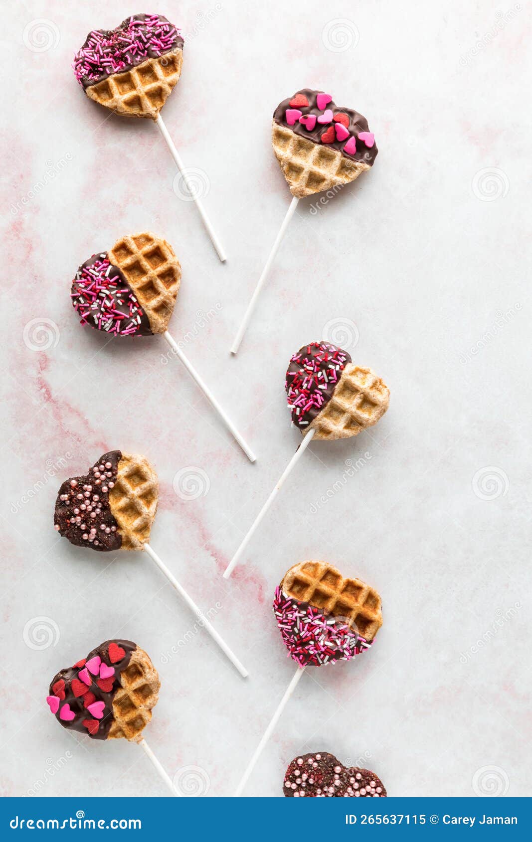 Mini Valentine Decorated Waffle Pops, Against a Light Background. Stock ...