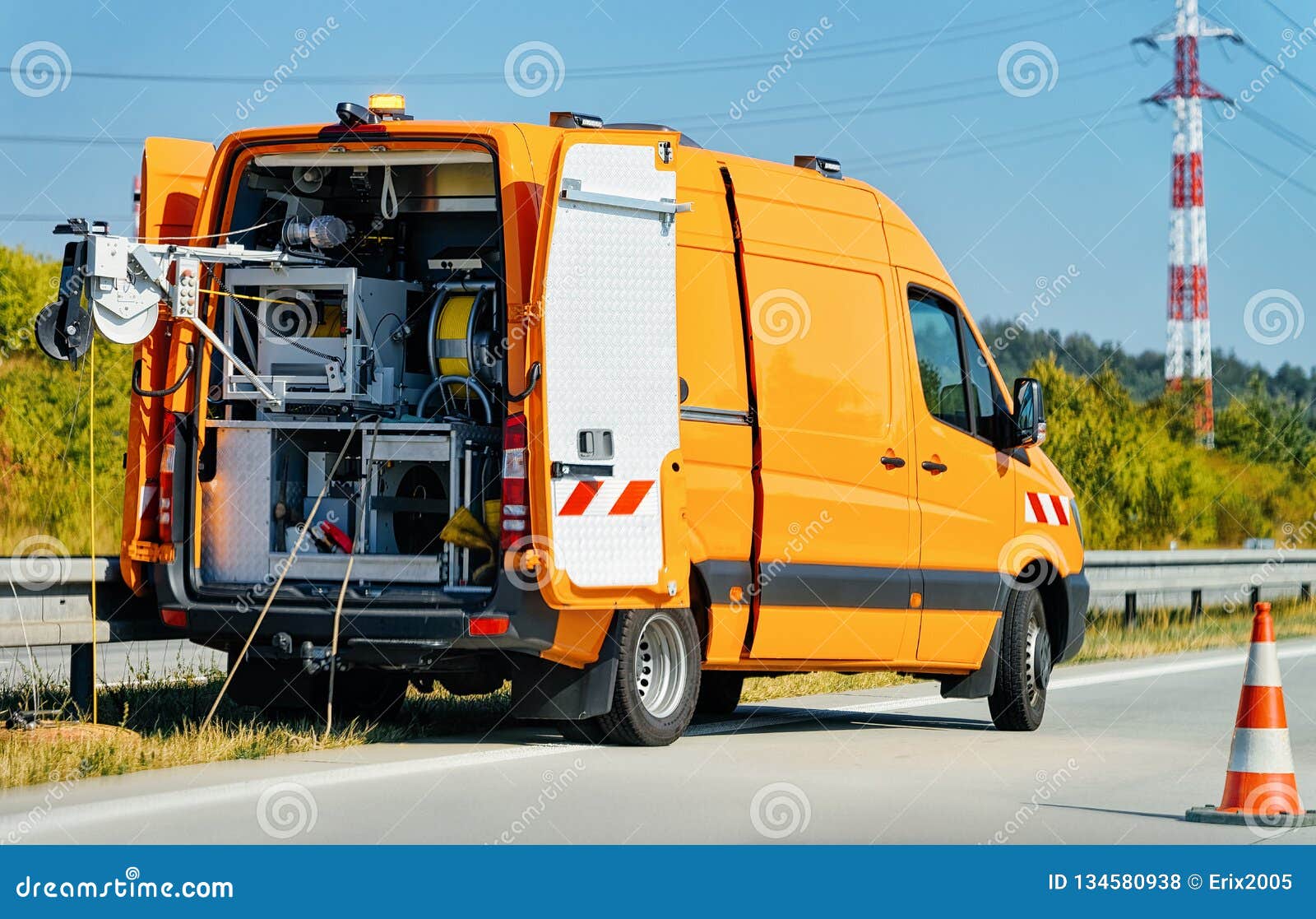 Mini Van with Cable To Do Road Works Stock Photo - Image of truck ...