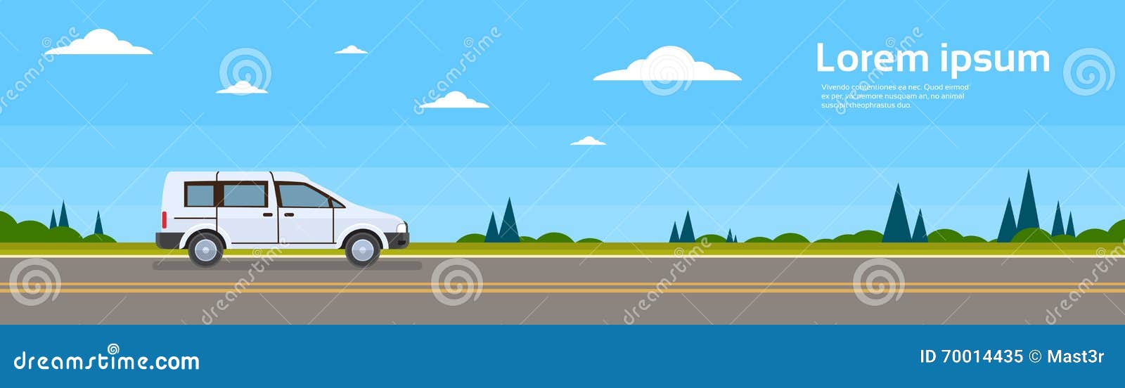 Mini Van Car on Road Banner Flat Stock Vector - Illustration of mail ...