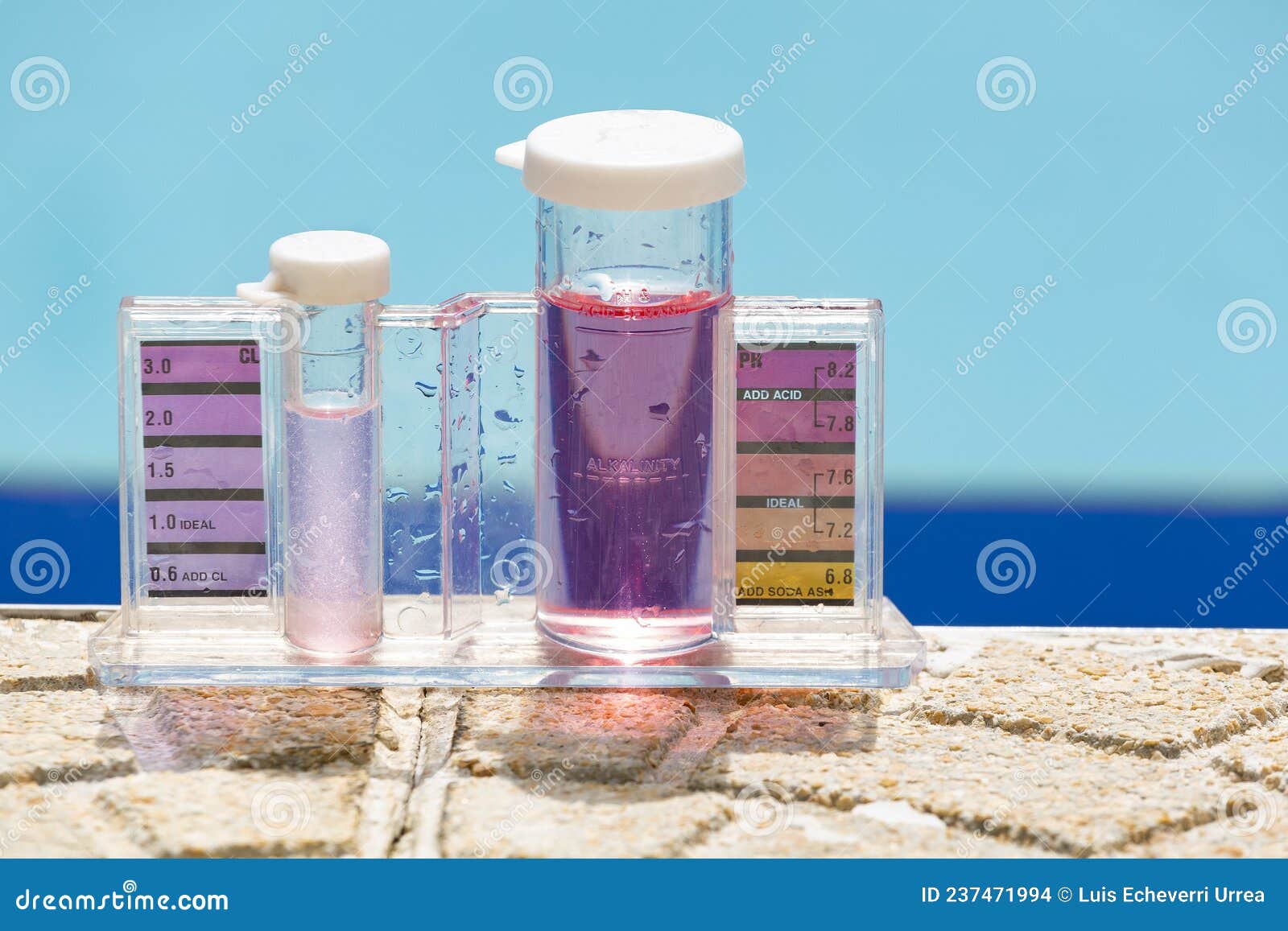 Mini Water Test Kit on Pool Bottom. Reagent for Colorimetric Test Stock ...