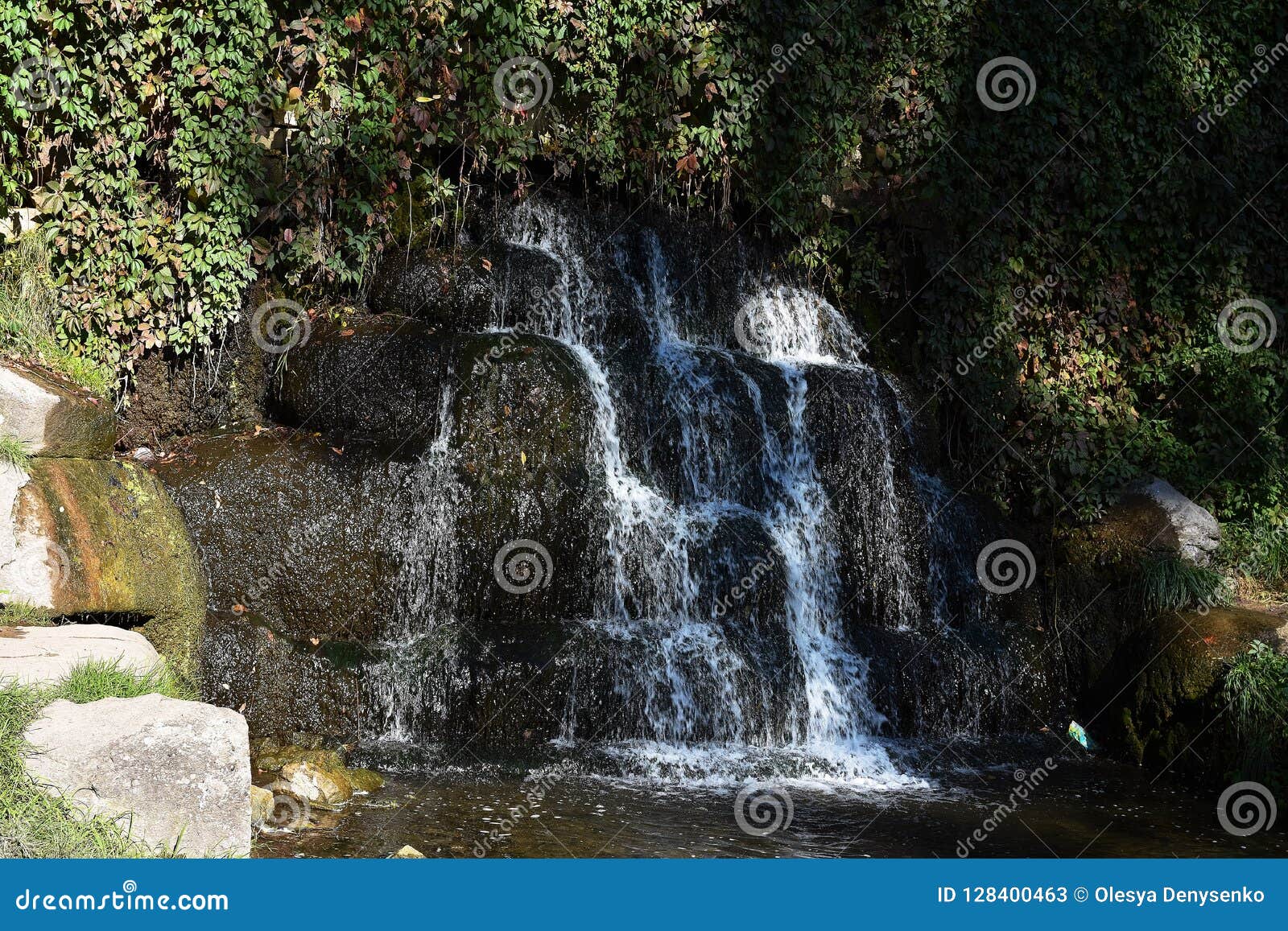 Mini waterfall in the park stock image. Image of nature - 128400463