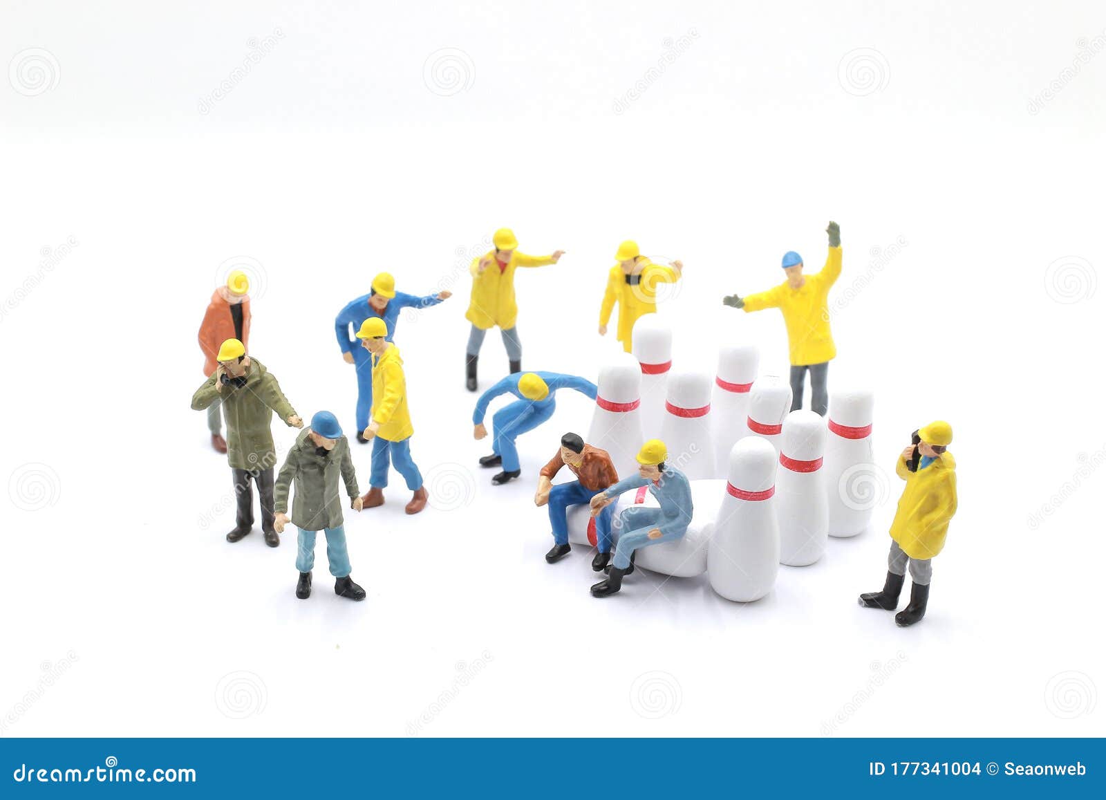 The Mini Worker of Figure with Bowling Pins Stock Photo - Image of ...