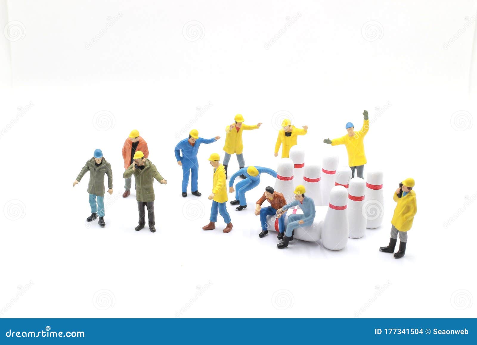 The Mini Worker of Figure with Bowling Pins Stock Photo - Image of ...