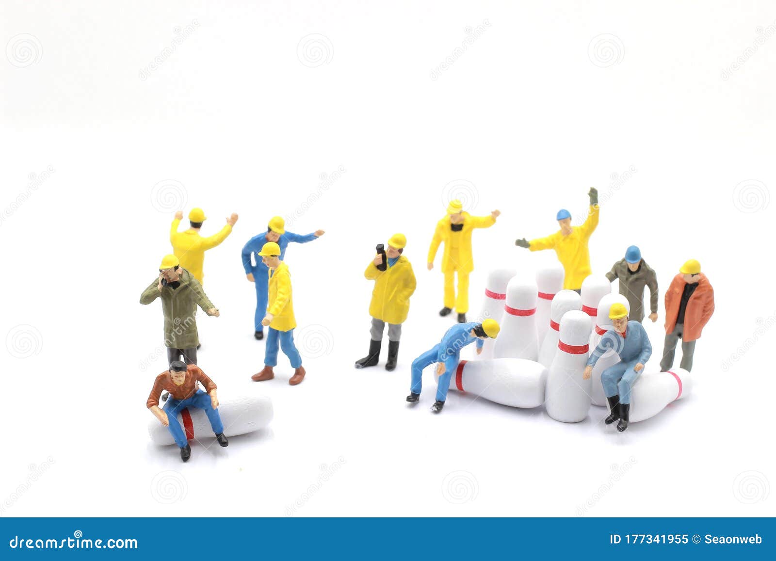 The Mini Worker of Figure with Bowling Pins Stock Image - Image of pins ...