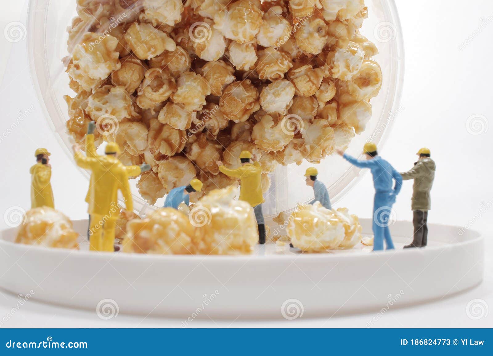 A Mini Worker Figure Face the Throw Popcorn Stock Image - Image of ...