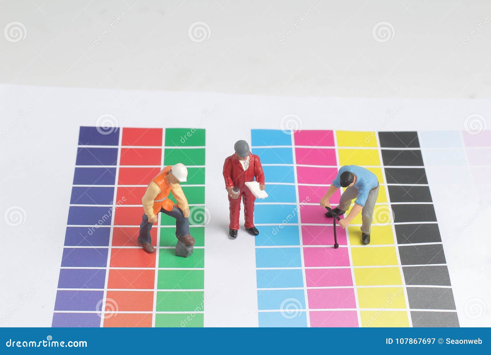 The Mini Workers on Top of Testing the Color Bar Stock Image - Image of ...